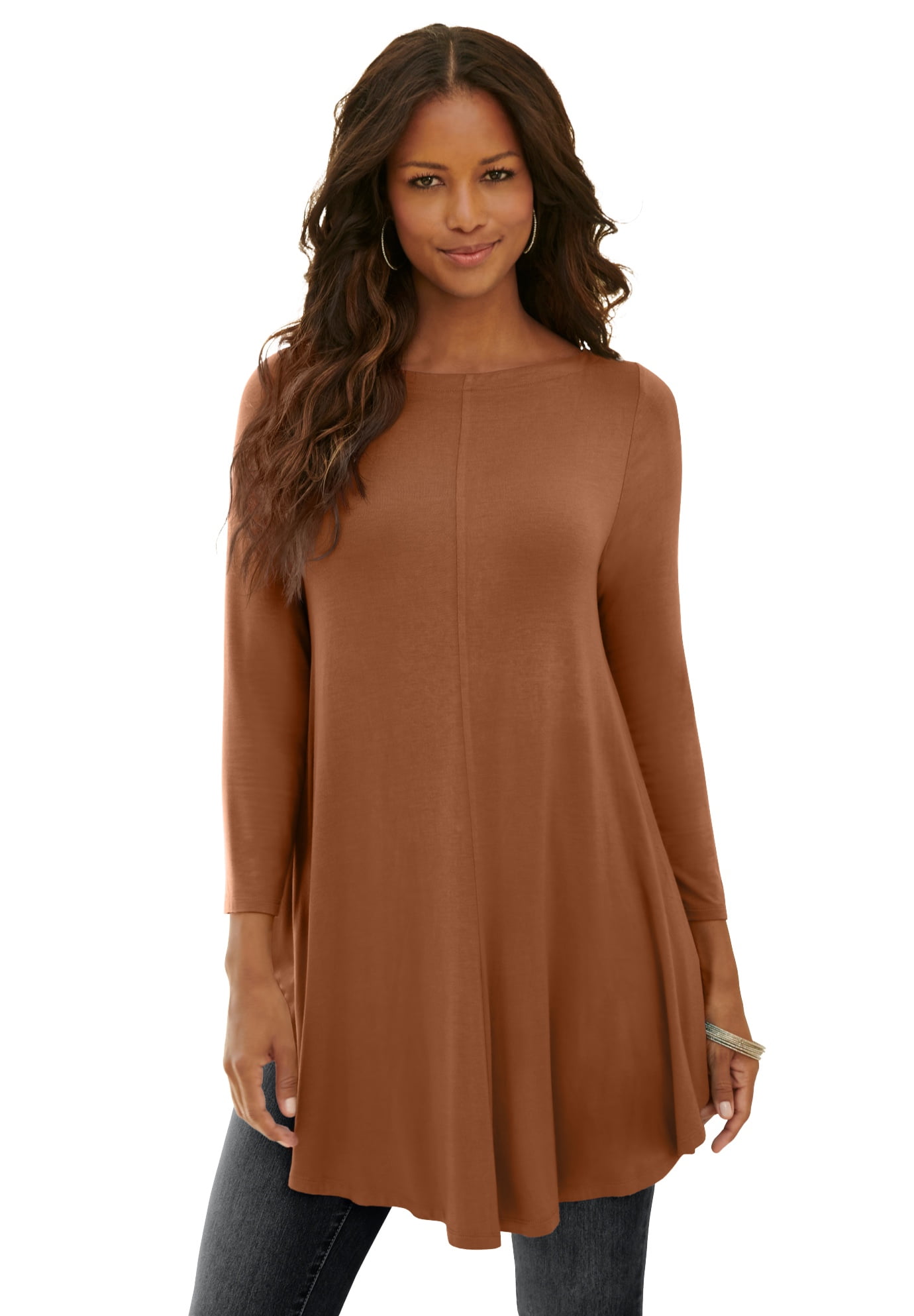 Roaman's Women's Plus Size Boatneck Swing Ultra Drape Tunic - Walmart.com