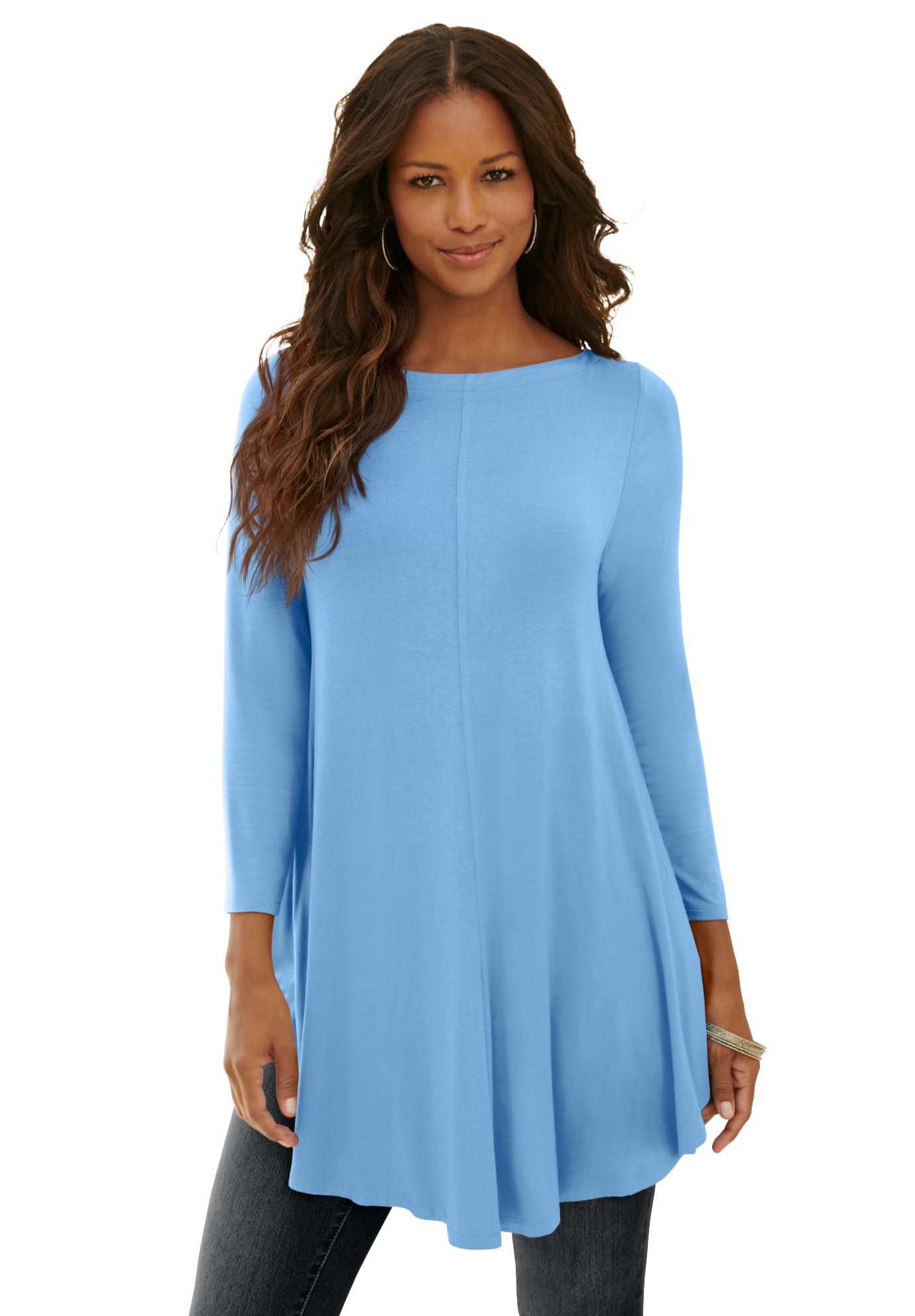 Roaman's Women's Plus Size Boatneck Swing Ultra Drape Tunic Top ...