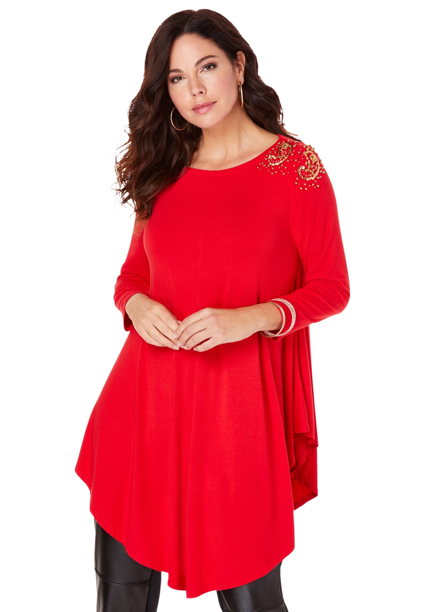 Roaman's Women's Plus Size Boatneck Swing Ultra Drape Tunic - Walmart.com