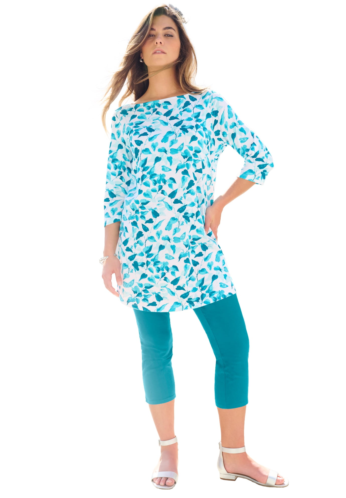 Roaman's Women's Plus Size Plus Size Cotton Ultimate Boatneck Tunic ...