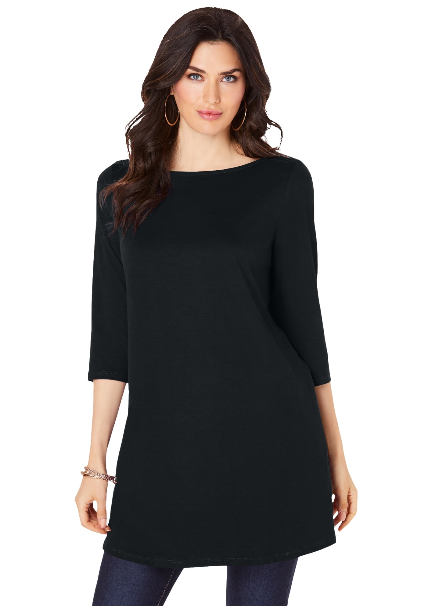 Roaman's Women's Plus Size Plus Size Cotton Ultimate Boatneck Tunic ...