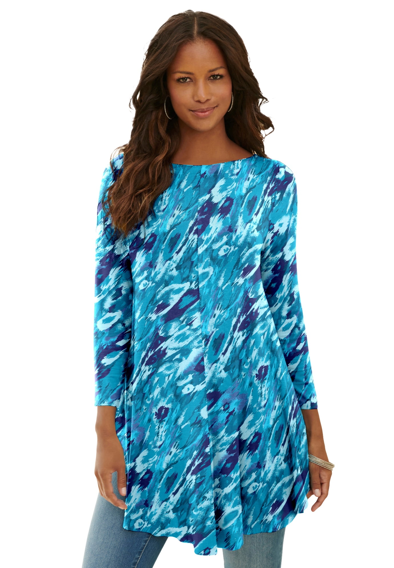 Roaman's Women's Plus Size Boatneck Swing Ultra Drape Tunic Top ...