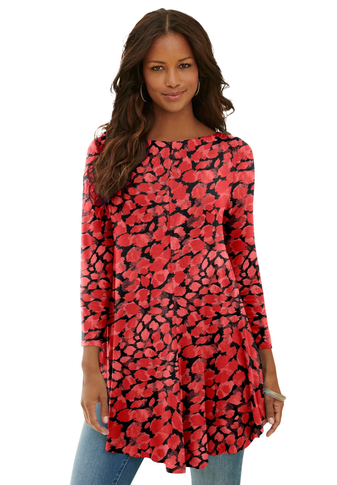 Roaman's Women's Plus Size Boatneck Swing Ultra Drape Tunic Top ...