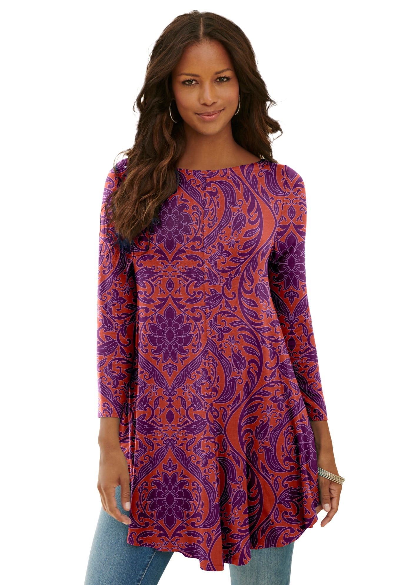 Roaman's Women's Plus Size Boatneck Ultra Drape Swing Tunic - Walmart.com
