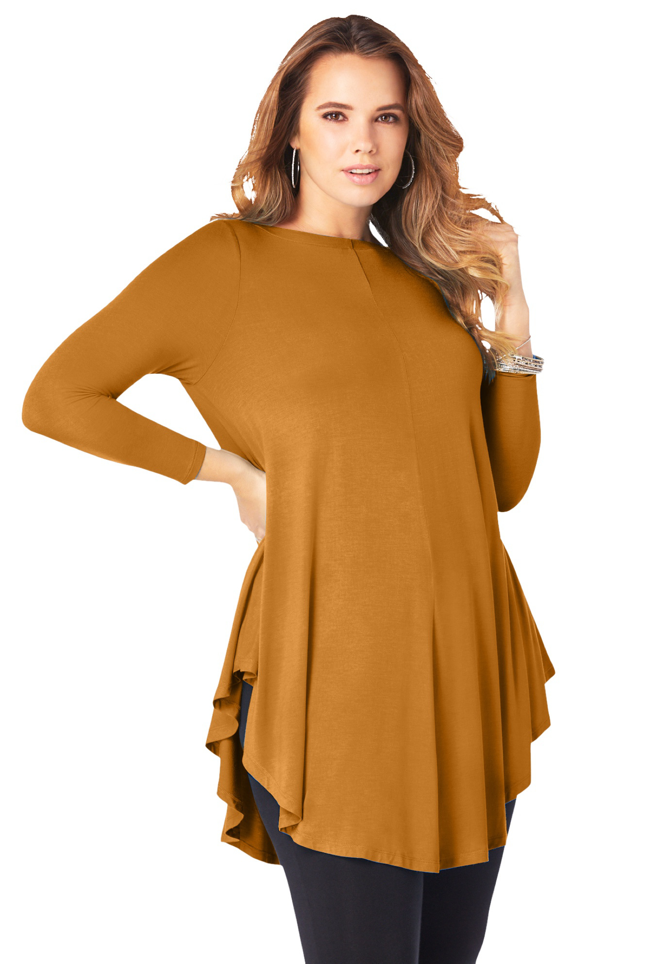Roaman's Women's Plus Size Boatneck Swing Ultra Drape Tunic - Walmart.com
