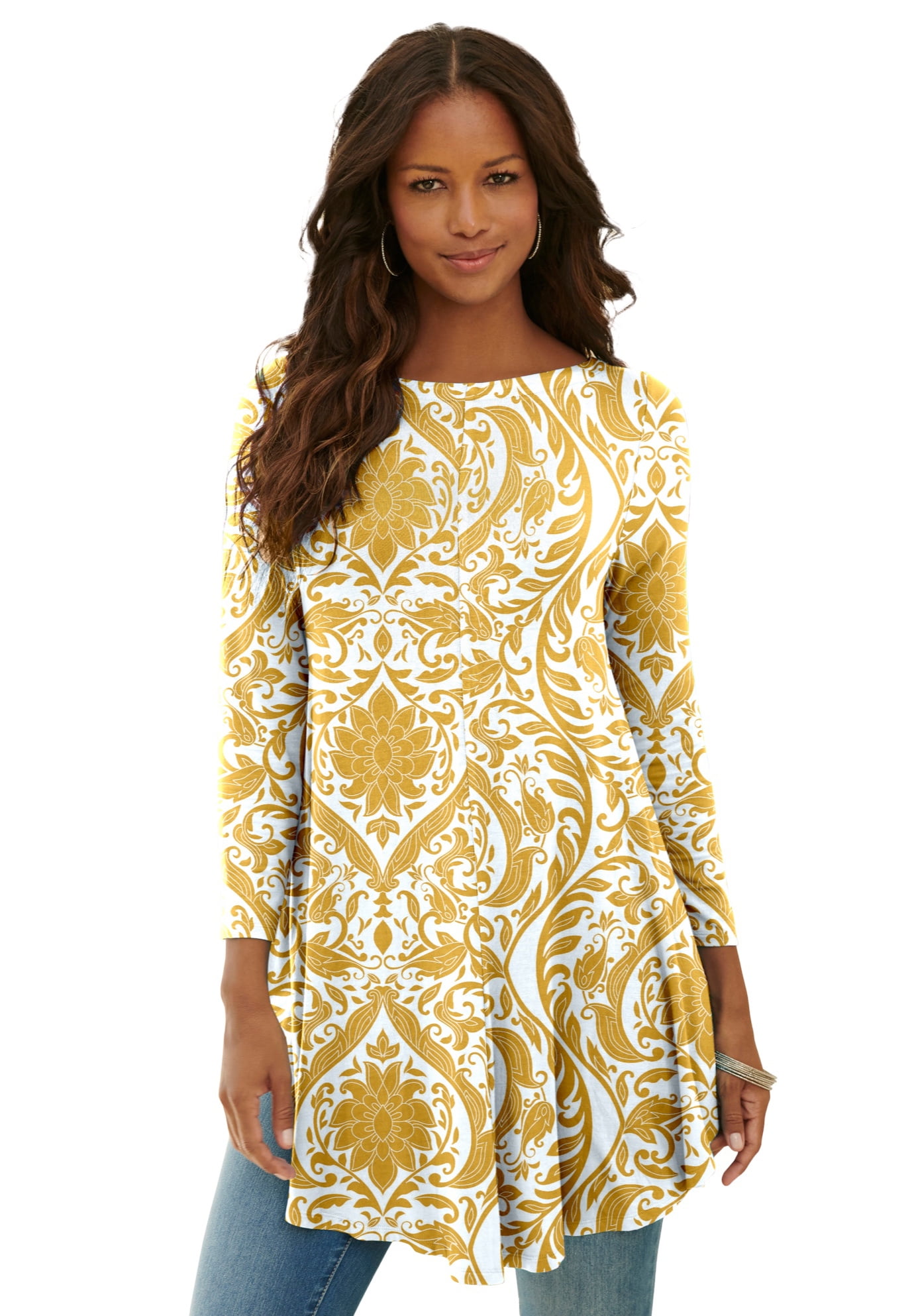 Roaman's Women's Plus Size Boatneck Swing Ultra Drape Tunic Top ...