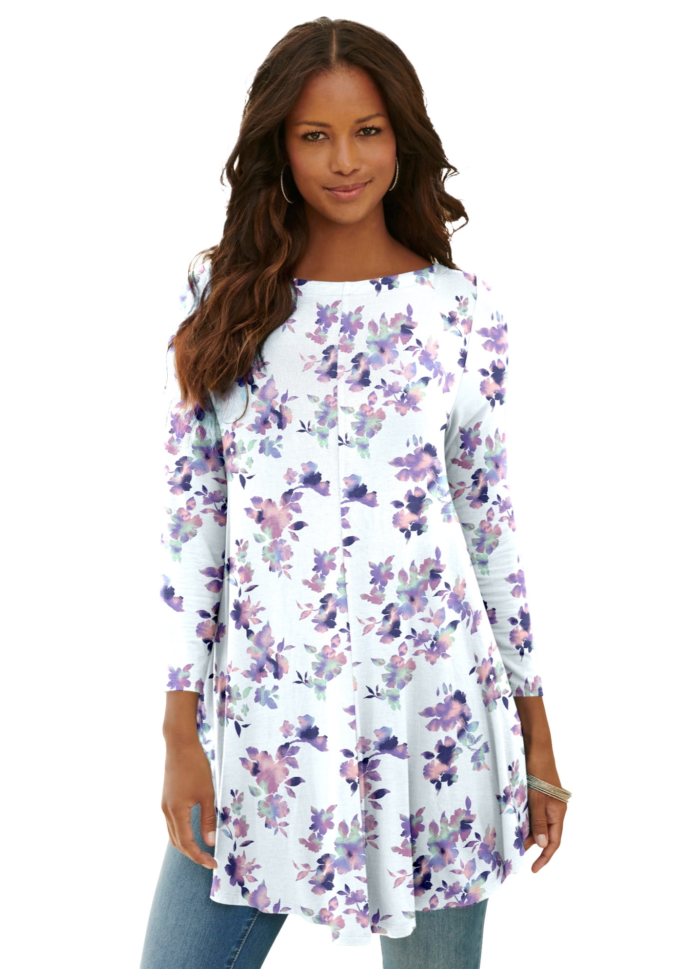 Roaman's Women's Plus Size Boatneck Swing Ultra Drape Tunic - Walmart.com