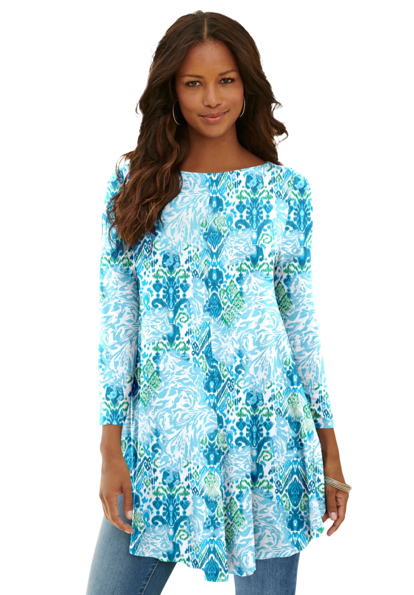 Roaman's Women's Plus Size Boatneck Ultra Drape Swing Tunic - Walmart.com