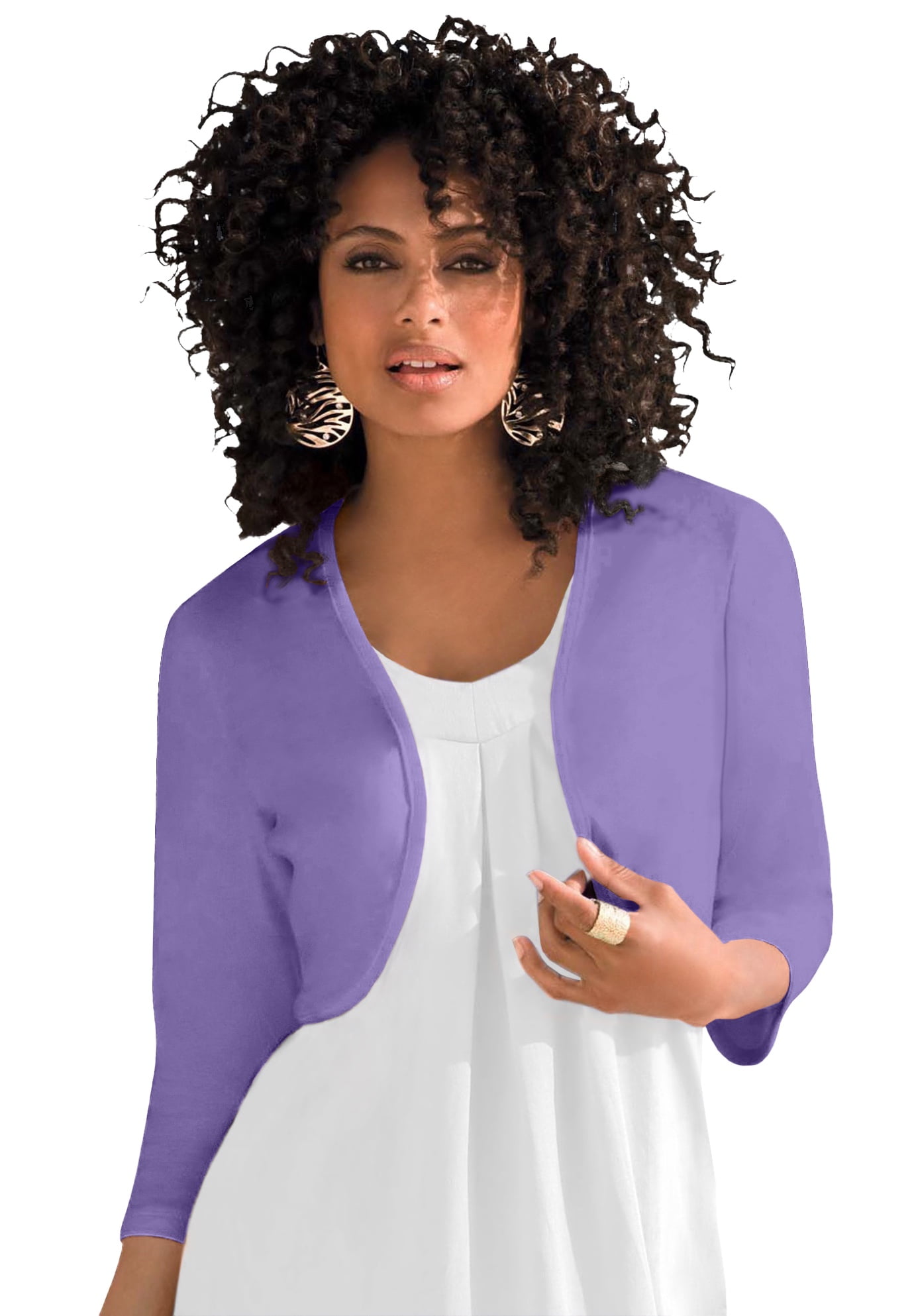 Roaman's Women's Plus Size Bolero Cardigan With Three Quarter Sleeves ...