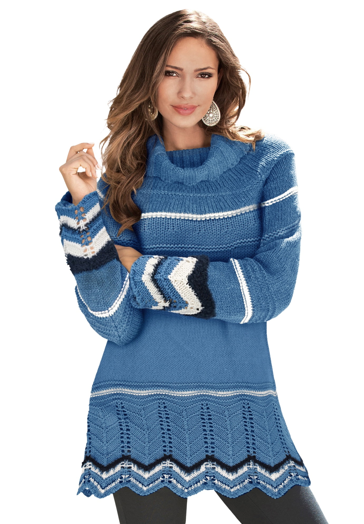 Roaman's Women's Plus Size Chevron Border Sweater - Walmart.com