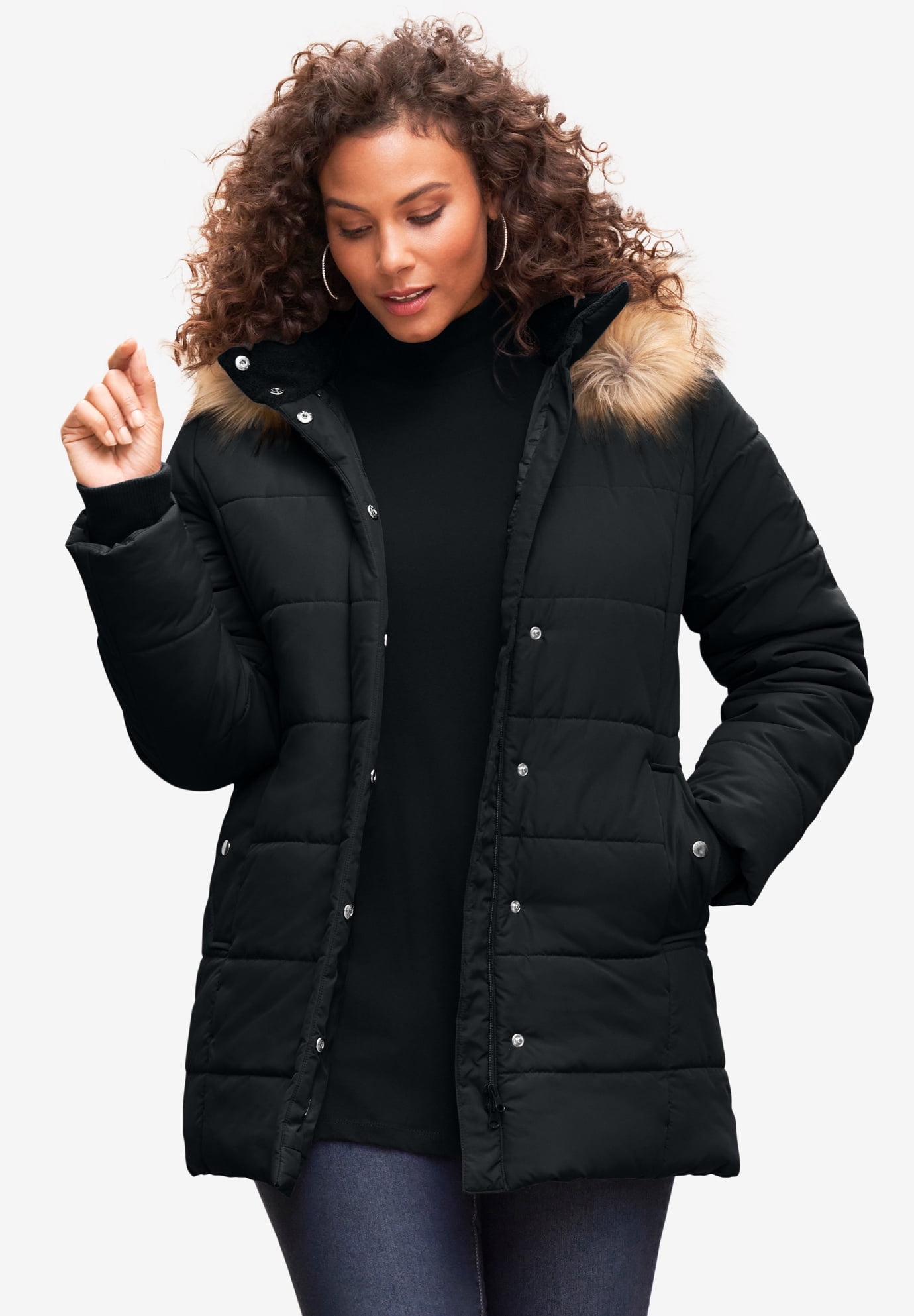 Roaman's Women's Plus Size Classic-Length Quilted Puffer Jacket ...
