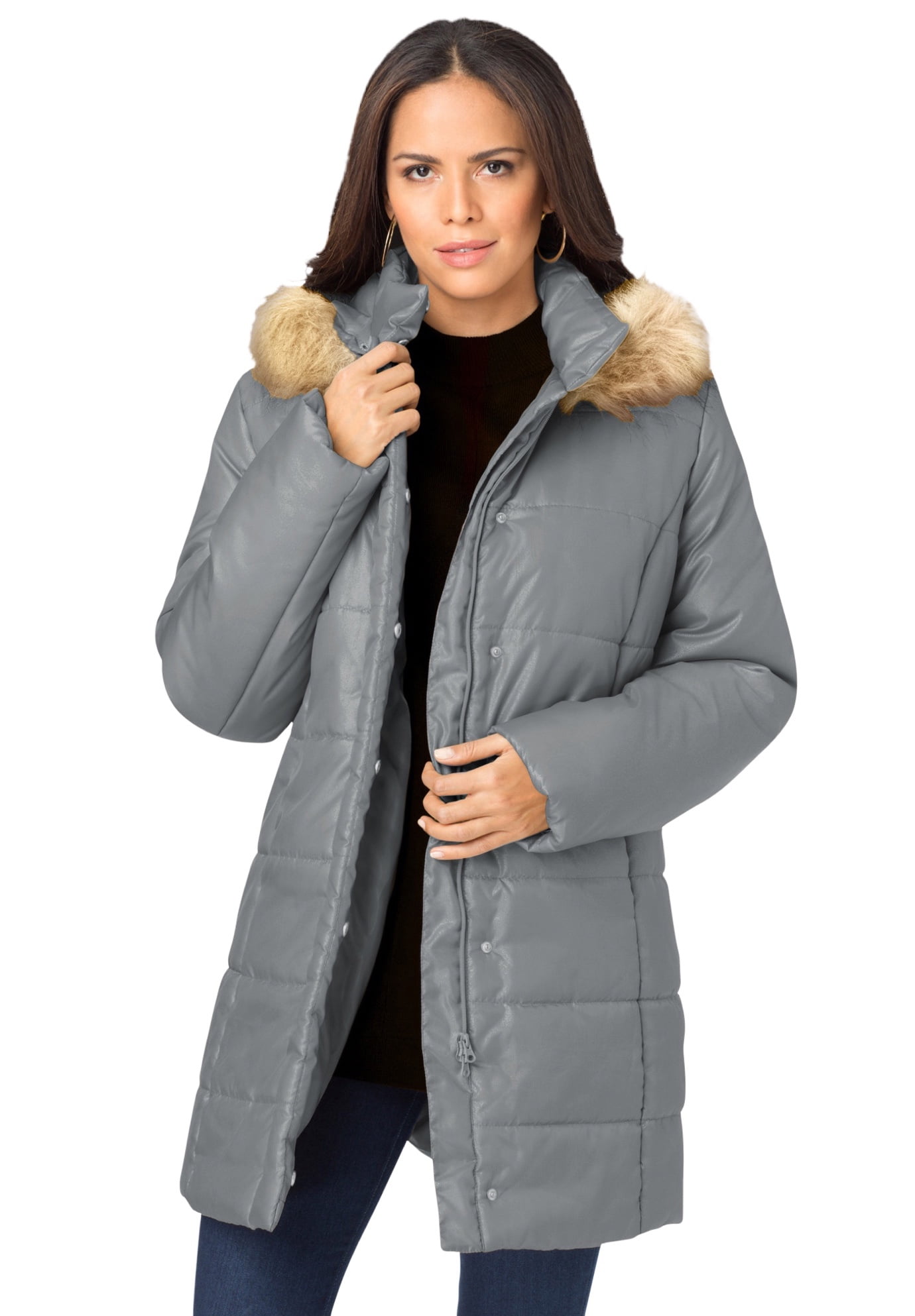 Roaman's Women's Plus Size Long Winter Quilted Puffer Jacket - Walmart.com