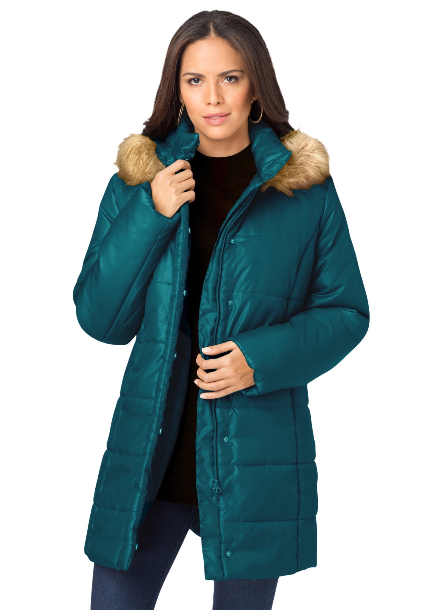Roaman's Women's Plus Size Classic Length Quilted Puffer Jacket ...