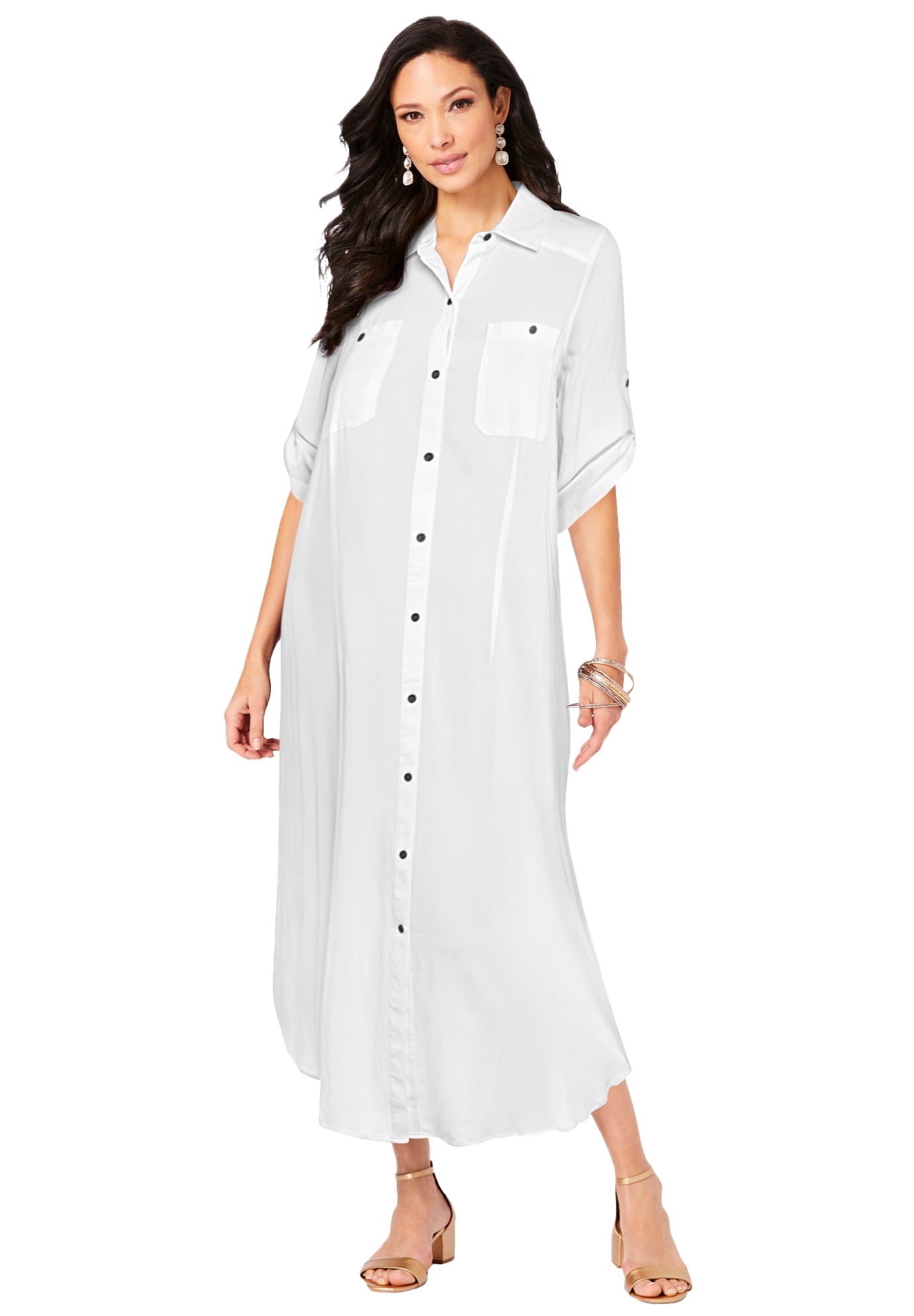Roaman's Women's Plus Size Collared Button Front Dress - Walmart.com