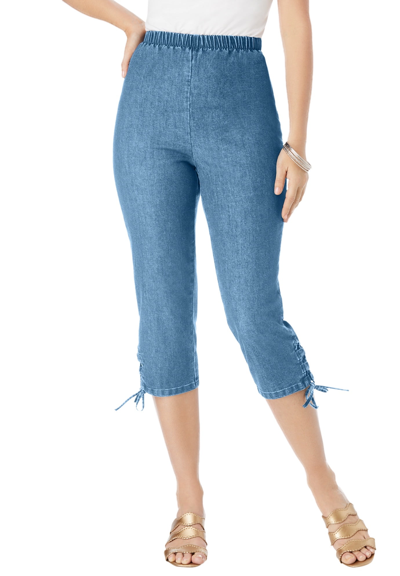 Roaman's Women's Plus Size Comfort Stretch Lace-Up Capri Jean - Walmart.com