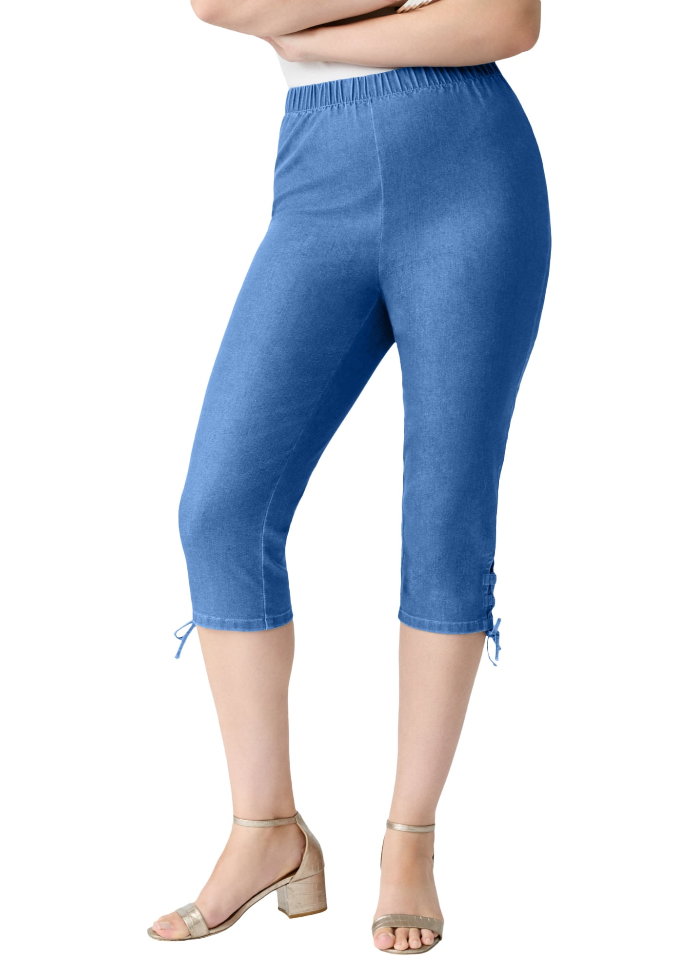 Roaman's Women's Plus Size Comfort Stretch Lace Up Capri Jean - Walmart.com