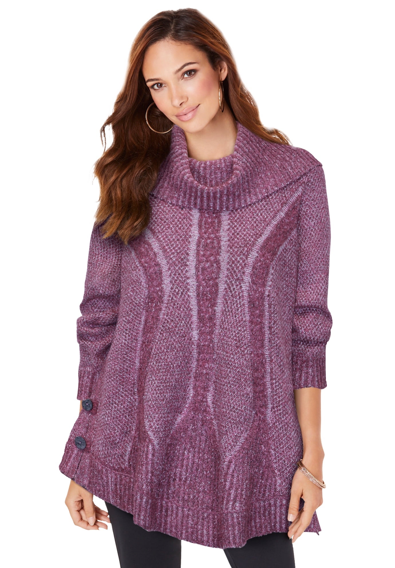 Roaman's Women's Plus Size Cowl Neck Cable Pullover - Walmart.com
