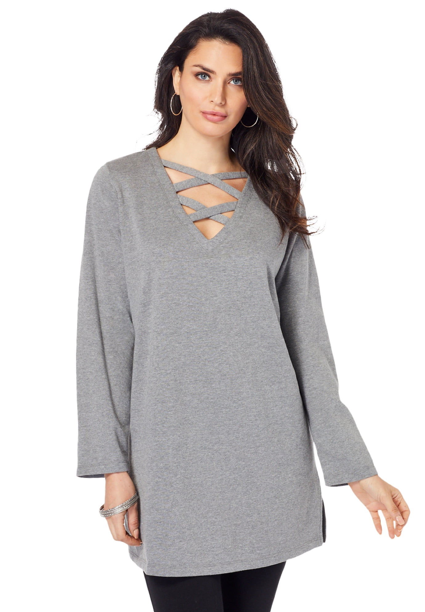 Roaman's Women's Plus Size Crisscross Sweatshirt Tunic - Walmart.com