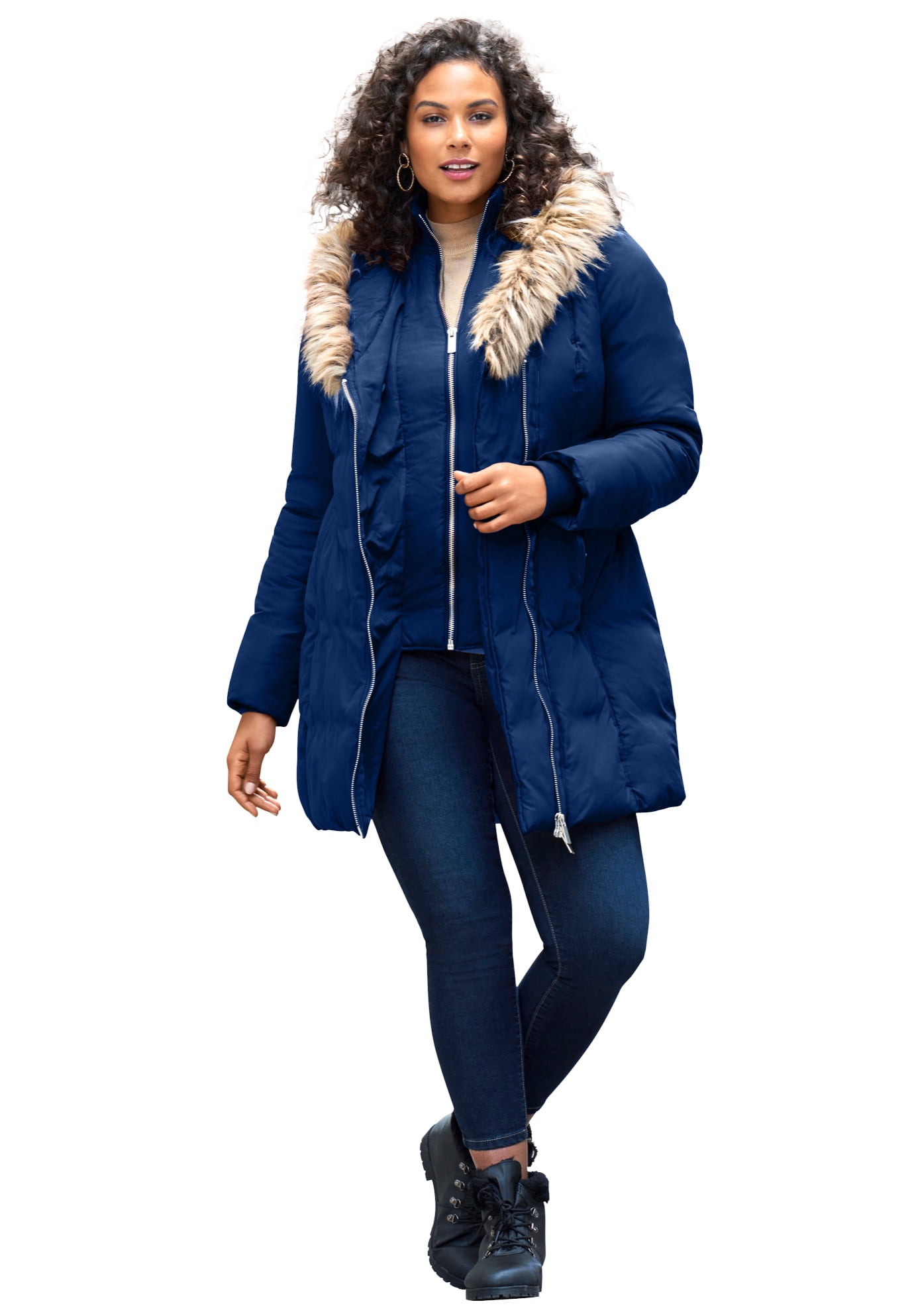 Roaman's Women's Plus Size Double-Layer Puffer Coat - Walmart.com