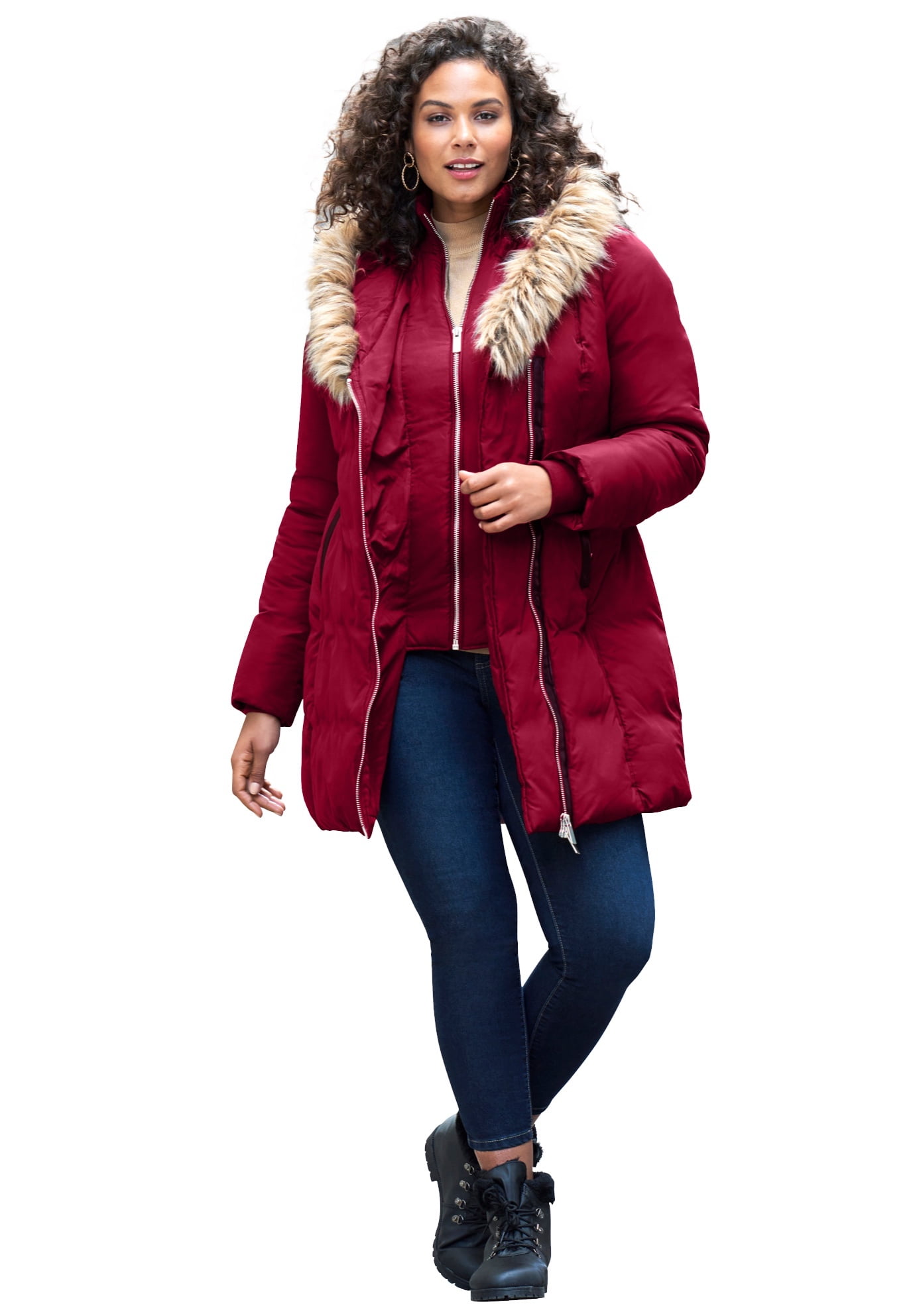Roaman's Women's Plus Size Double Layer Puffer Coat - Walmart.com