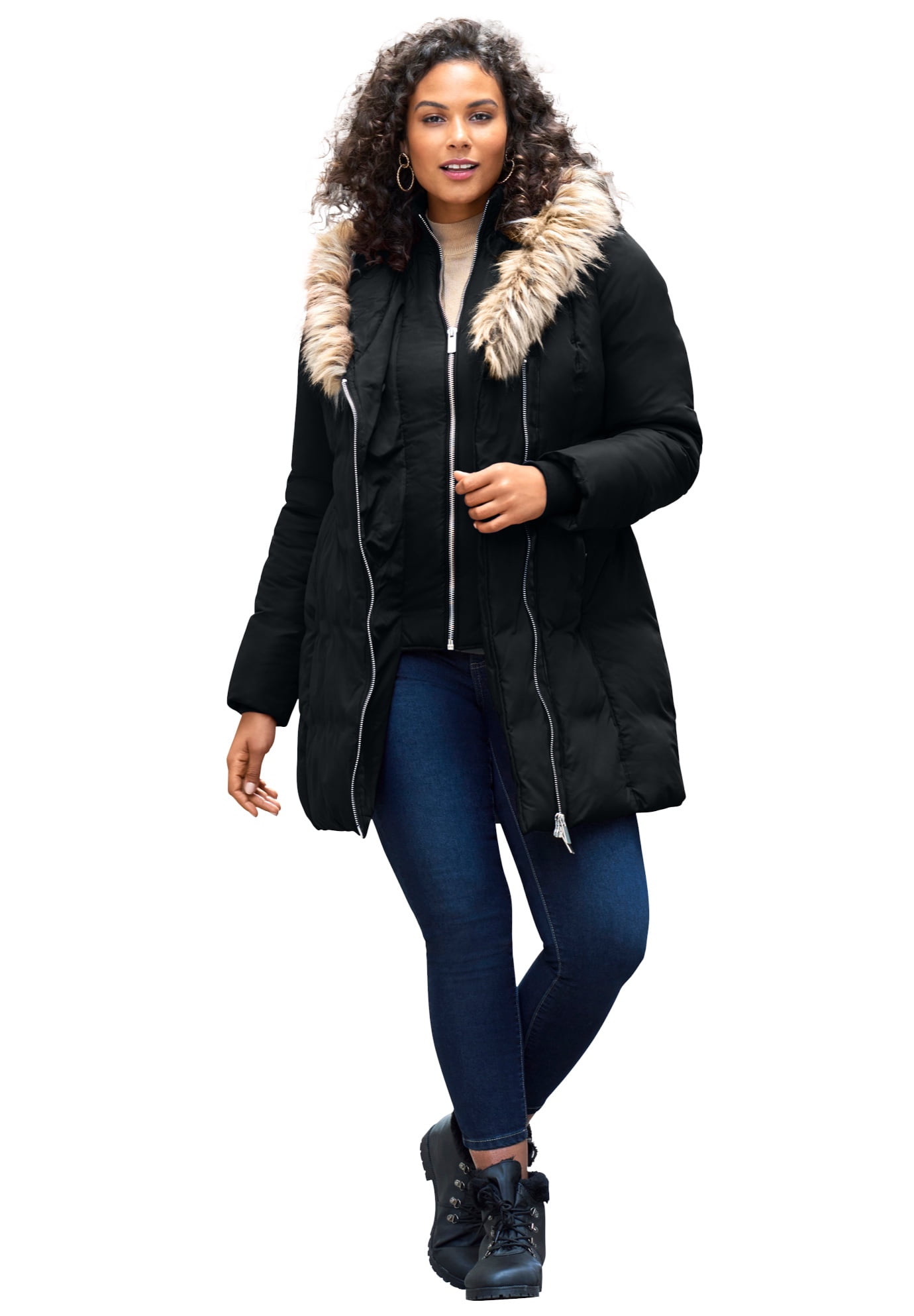 Roaman's Women's Plus Size Asymmetrical Double Layer Puffer Coat ...