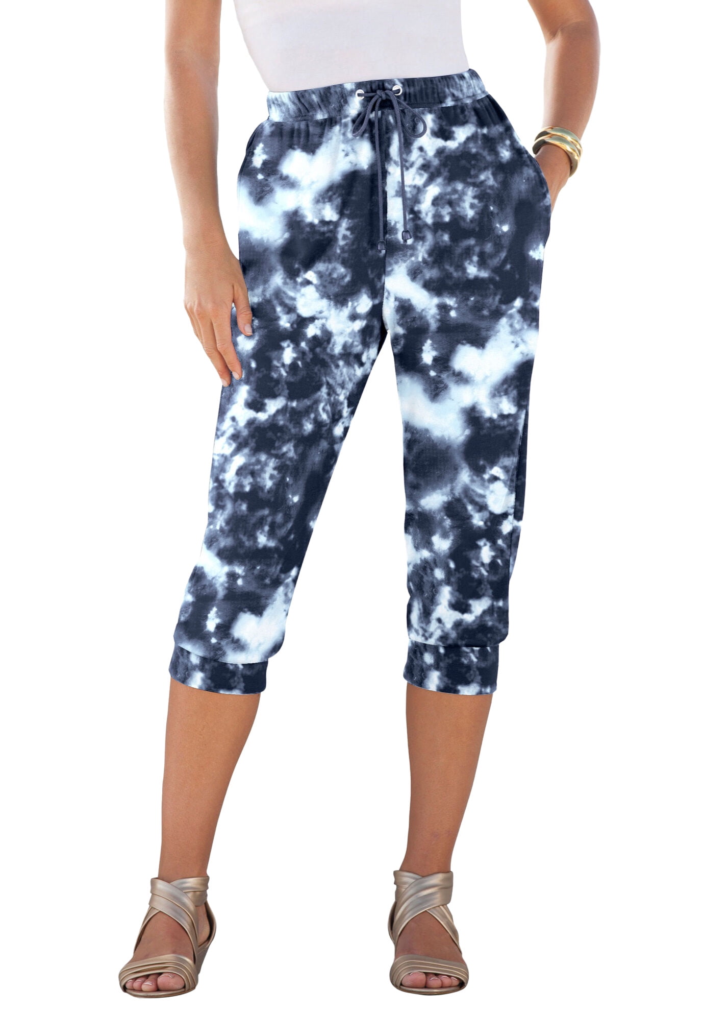 Roaman's Women's Plus Size Drawstring Soft Knit Capri Pant - Walmart.com