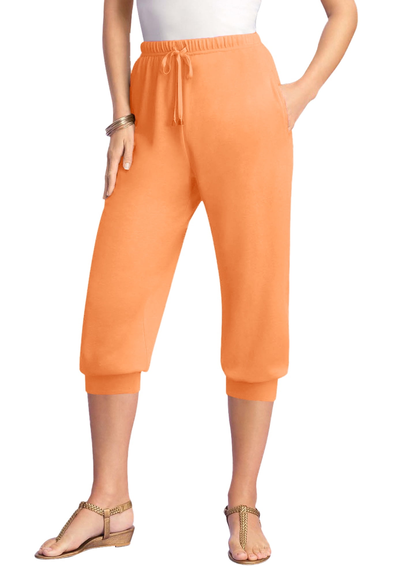 Roaman's Women's Plus Size Drawstring Soft Knit Capri Pant - Walmart.com