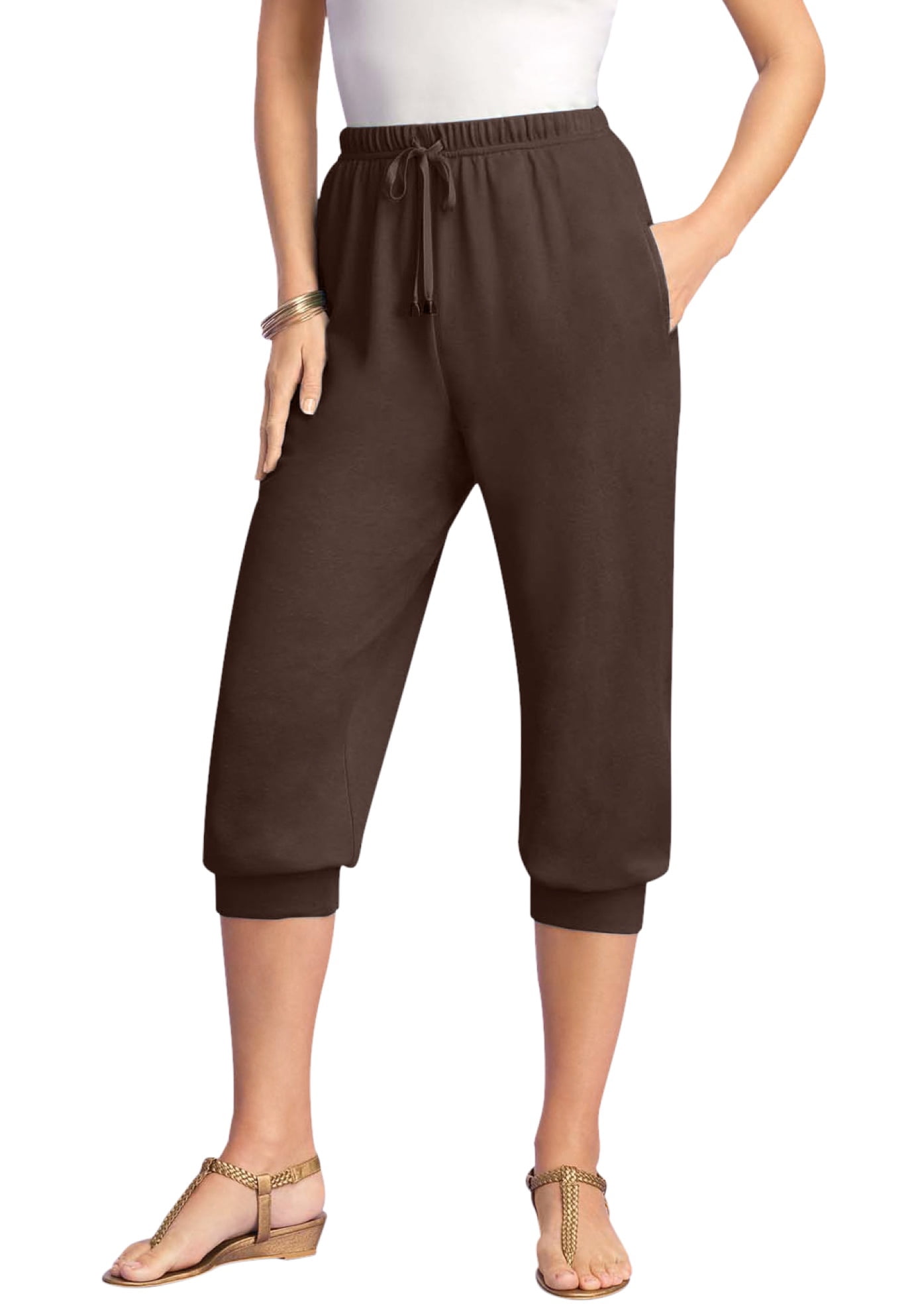 Roaman's Women's Plus Size Plus Size Soft Knit Capri Pant With ...