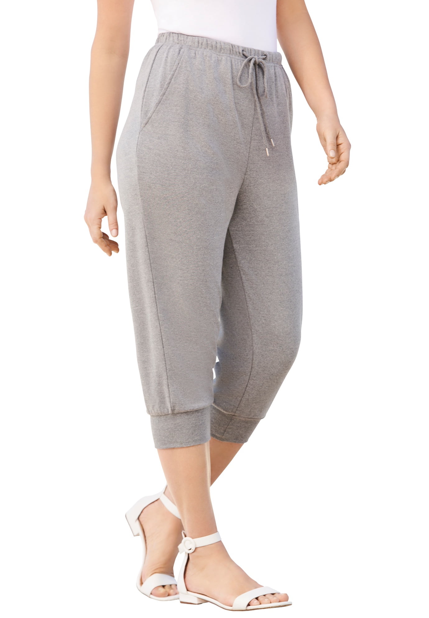 Roaman's Women's Plus Size Drawstring Soft Knit Capri Pant - Walmart.com