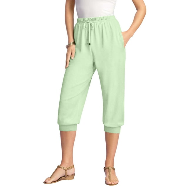 Roaman's Women's Plus Size Drawstring Soft Knit Capri Pant - Walmart.com