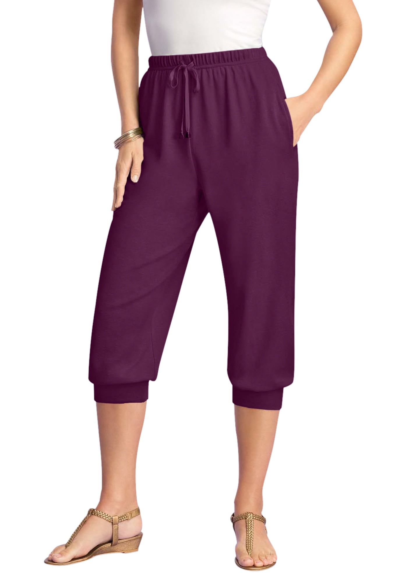 Roaman's Plus Size Women's Leisure Cotton Capri Pant with Pockets and ...