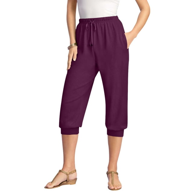 Roaman's Plus Size Women's Leisure Cotton Capri Pant with Pockets and ...