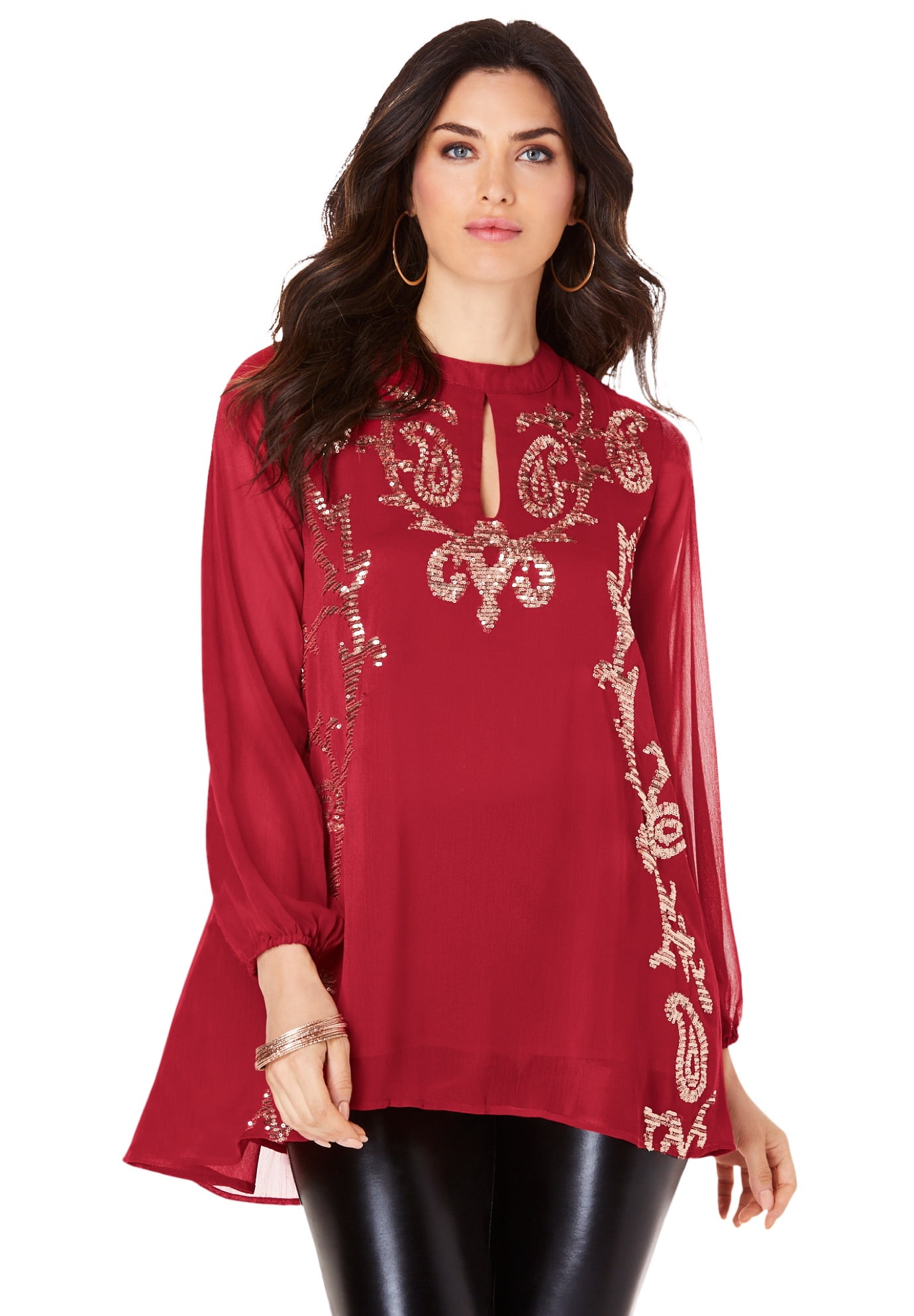 Roaman's Women's Plus Size Embellished Keyhole Tunic - Walmart.com