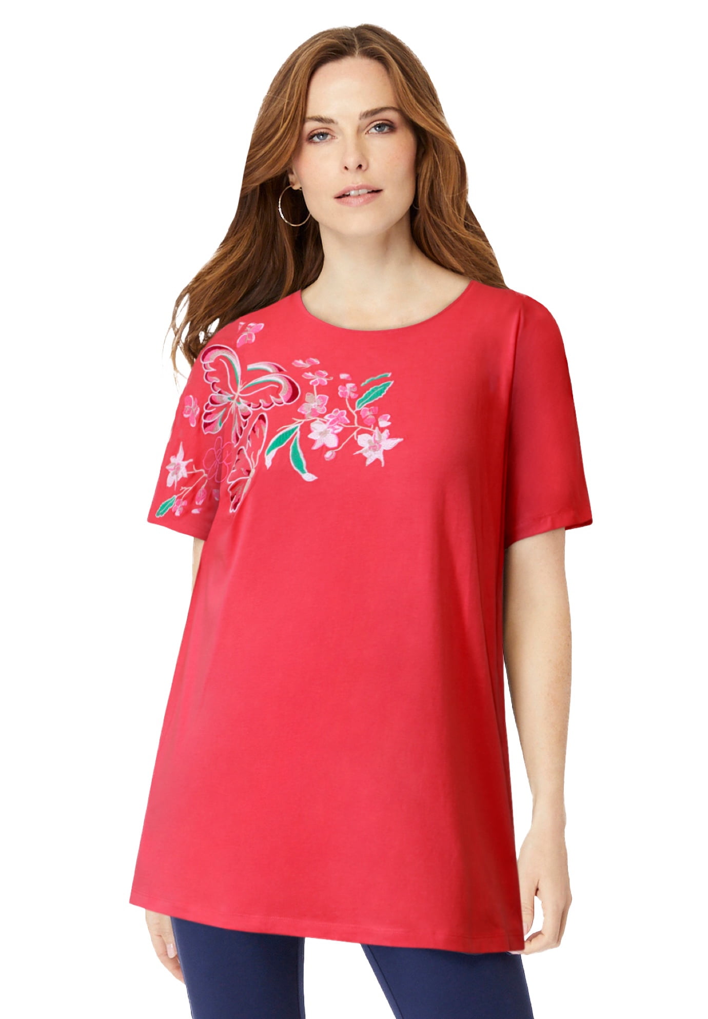 Roaman's Women's Plus Size Embellished Tunic With Side Slits - Walmart.com