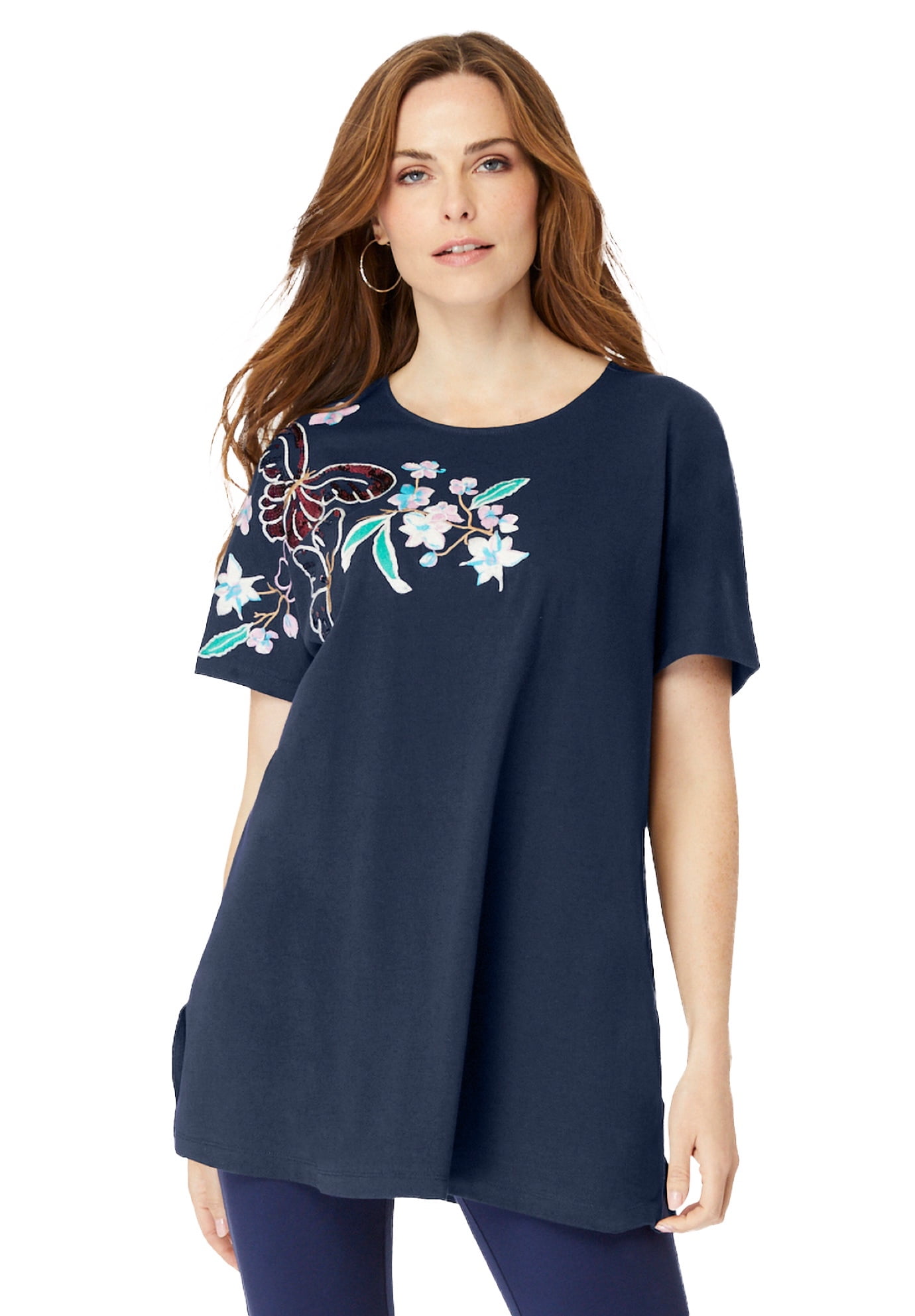 Roaman's Women's Plus Size Embellished Tunic With Side Slits - Walmart.com
