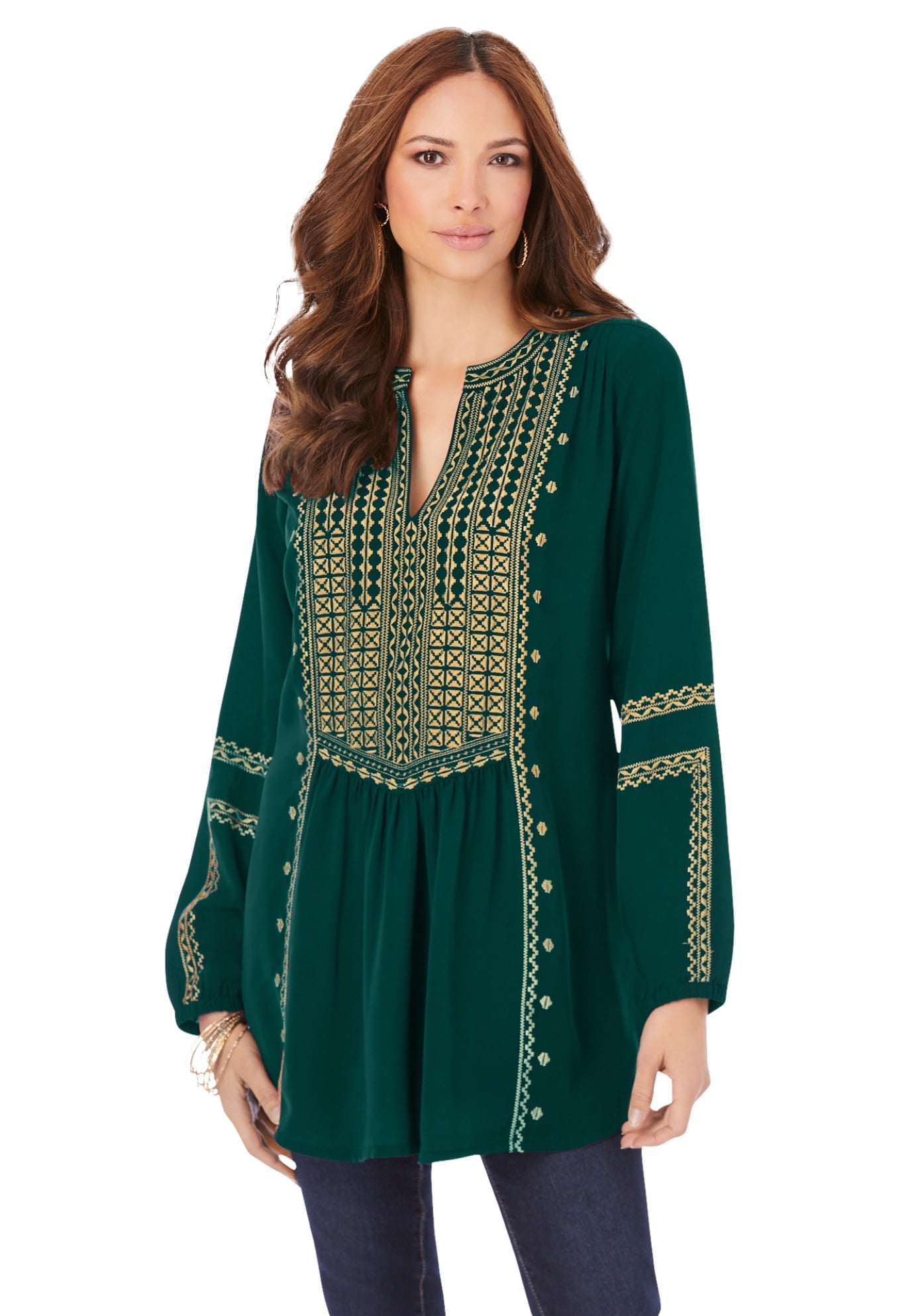 Roaman's Women's Plus Size Embroidered Boho Tunic - Walmart.com
