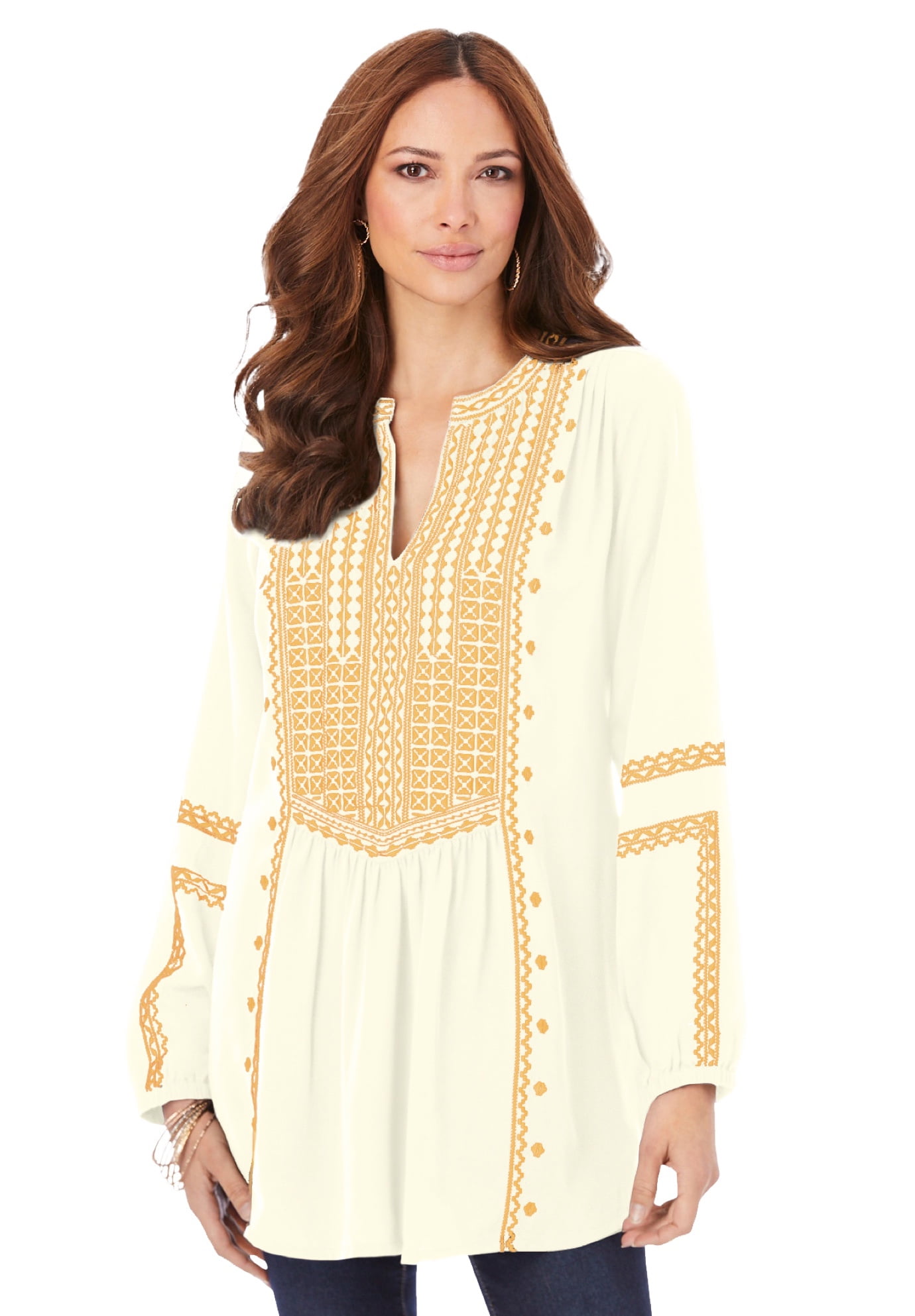 Roaman's Women's Plus Size Embroidered Boho Tunic - Walmart.com