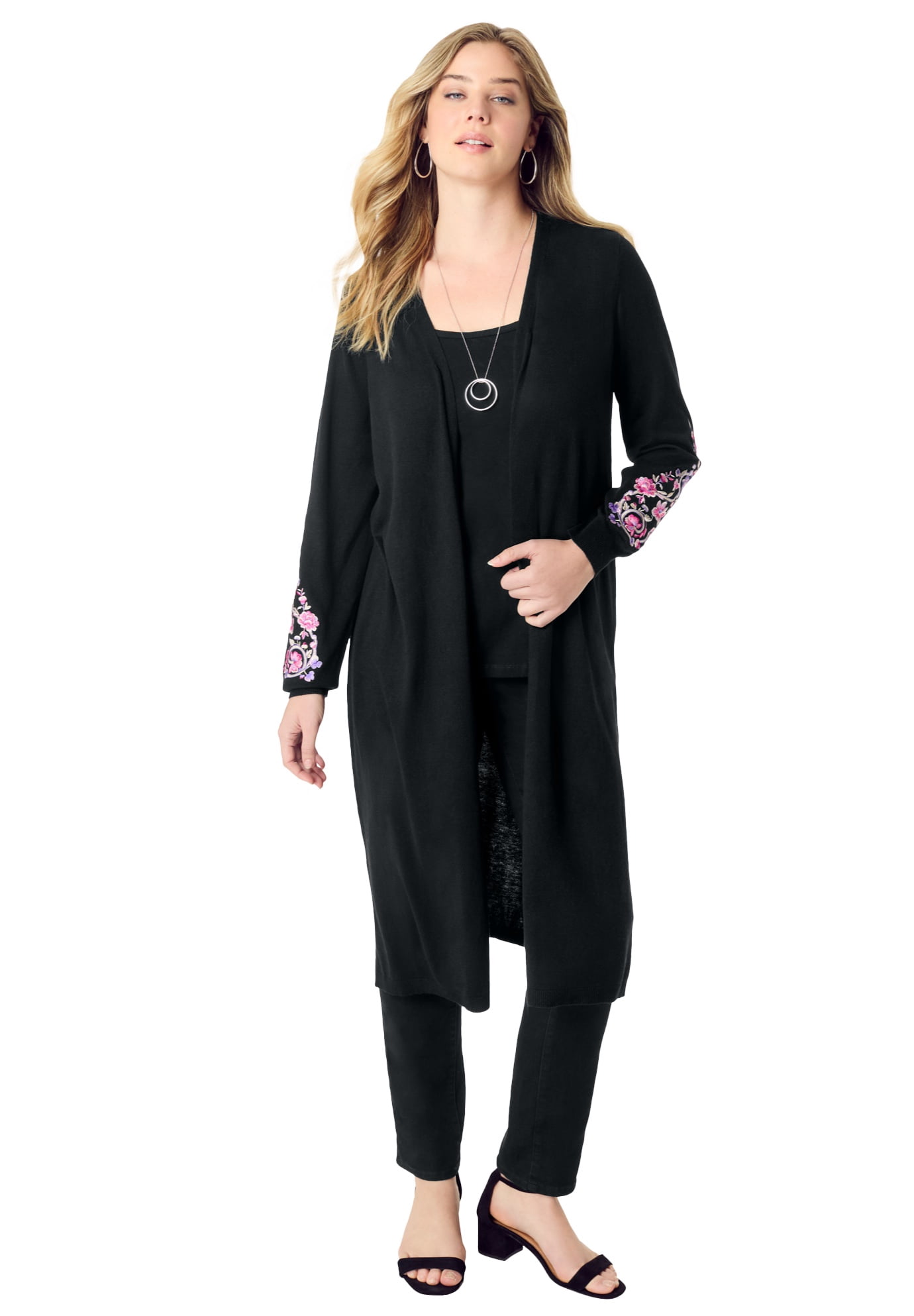 Roaman's Women's Plus Size Embroidered Duster Cardigan - Walmart.com