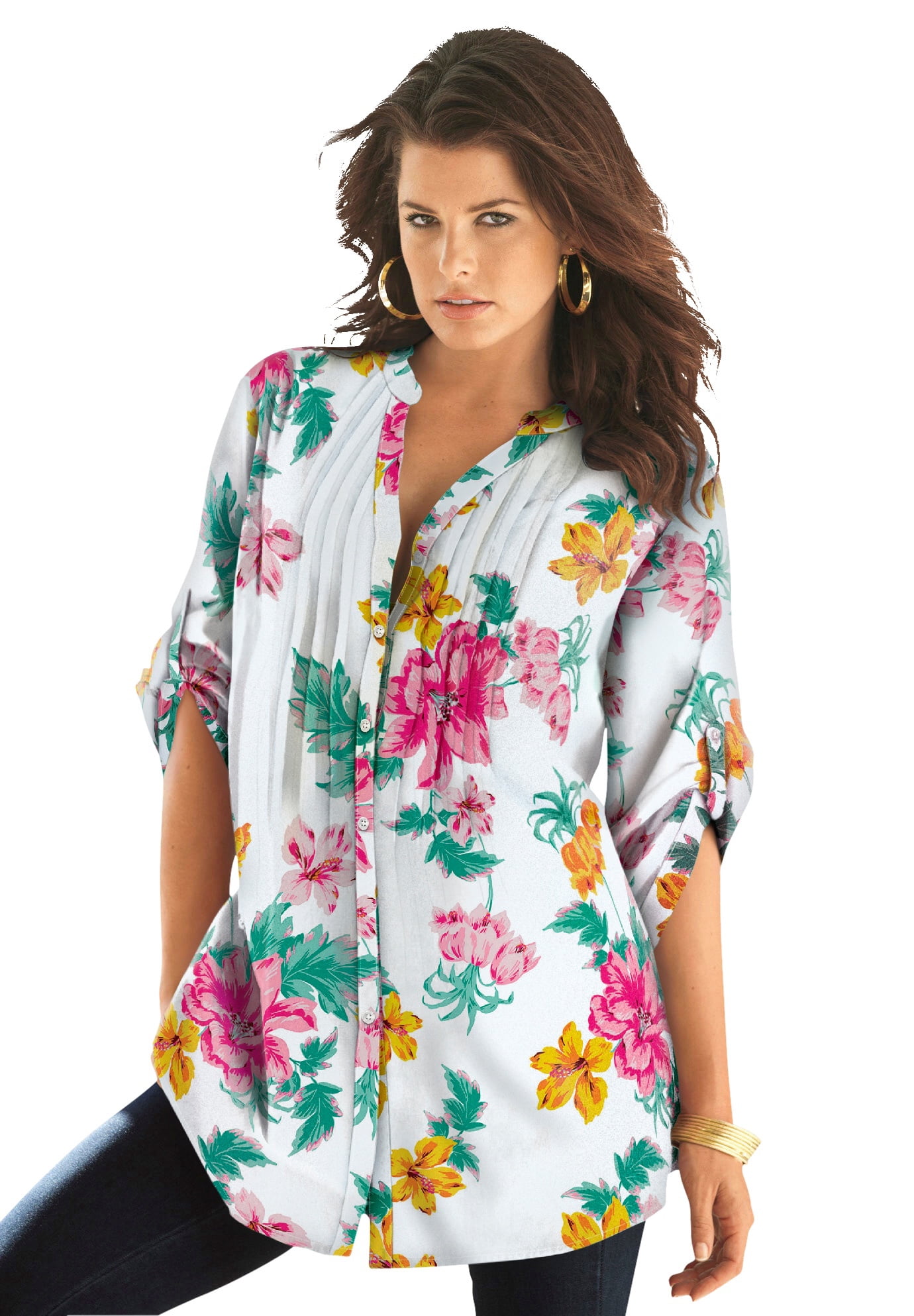 Roaman's Women's Plus Size Floral Big Shirt - Walmart.com