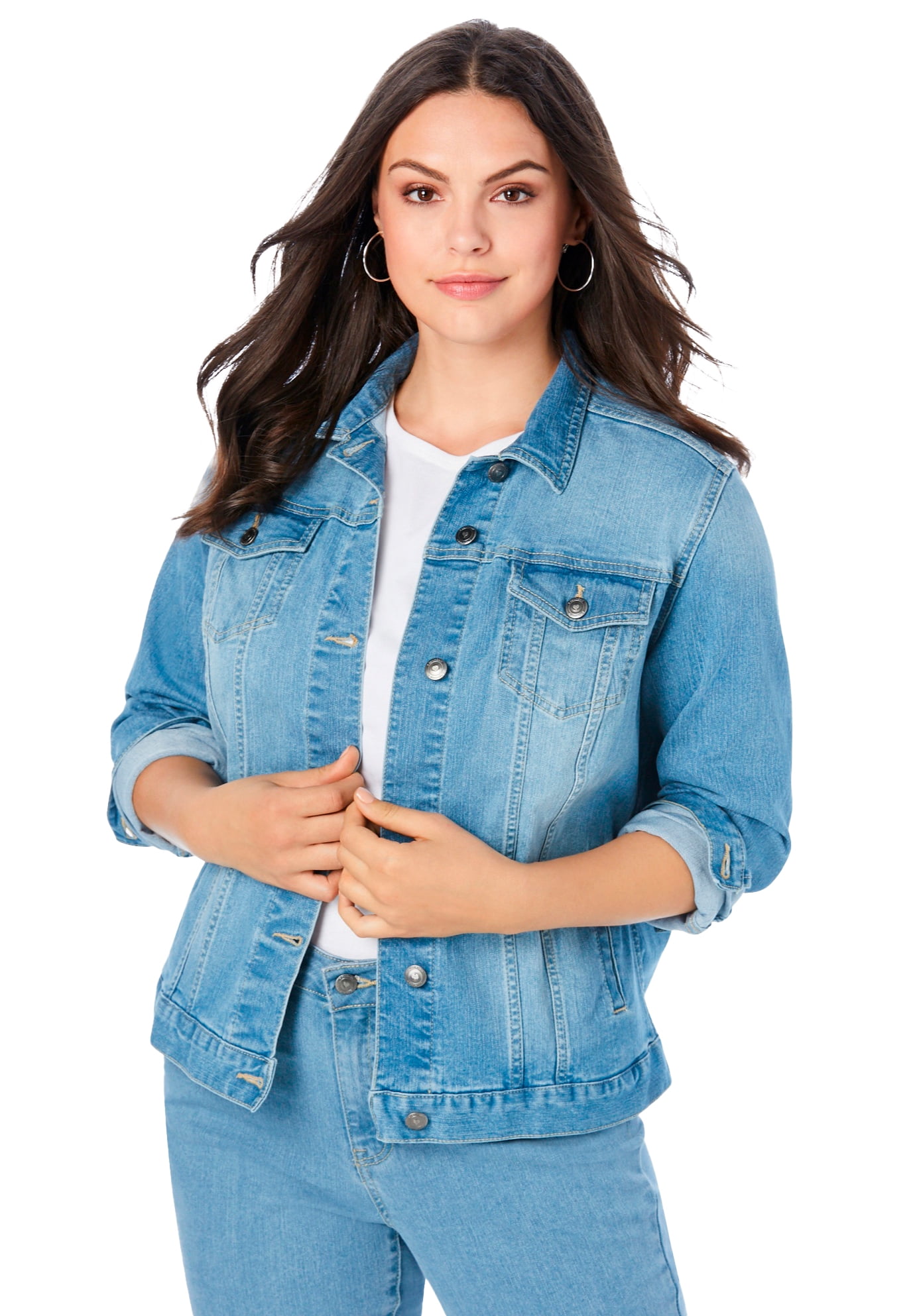 Roaman's Women's Plus Size Classic Stretch Denim Jacket - Walmart.com