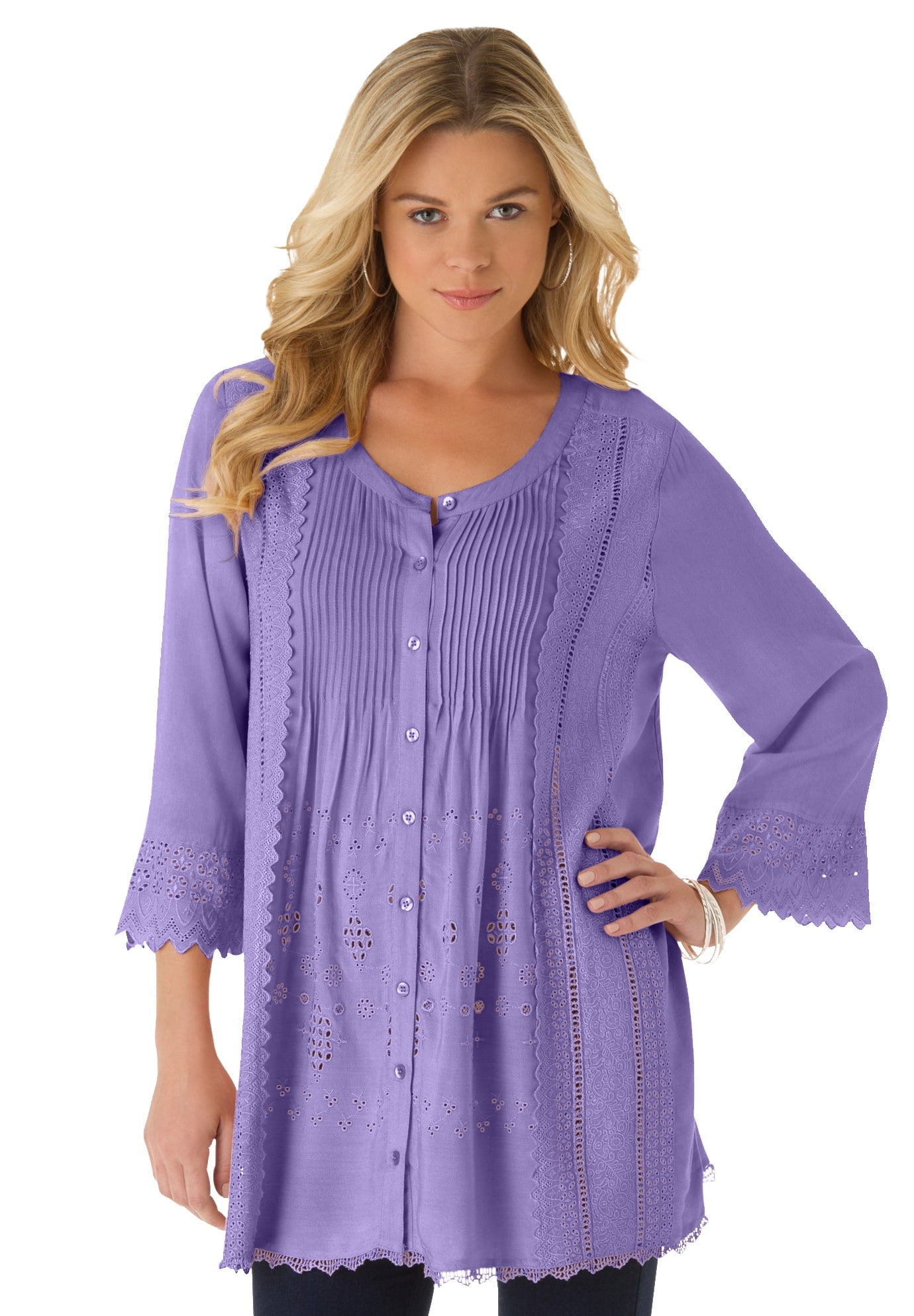 Roaman's Women's Plus Size Eyelet Big Shirt - Walmart.com
