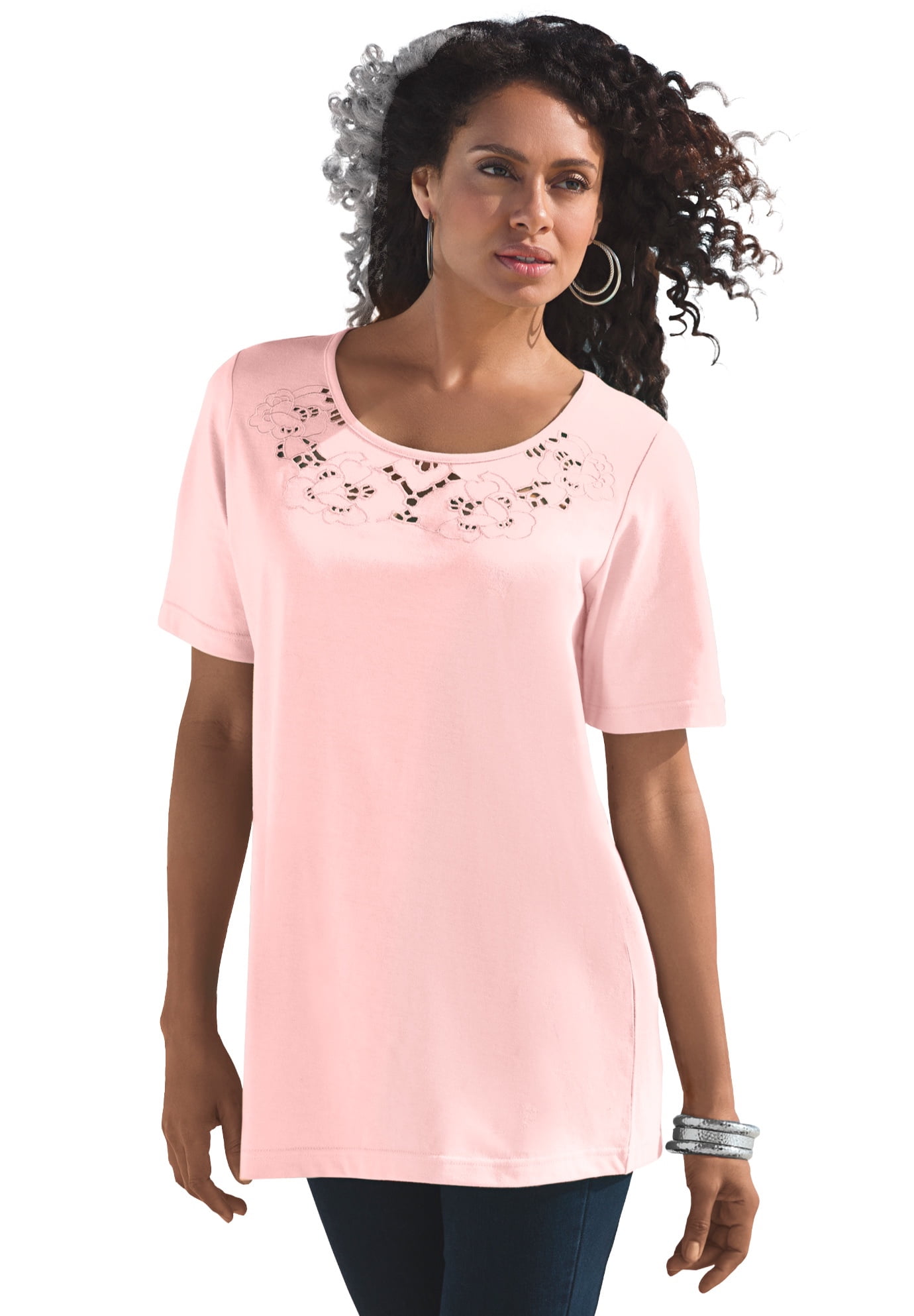 Roaman's Women's Plus Size Eyelet Cutout Tee - Walmart.com