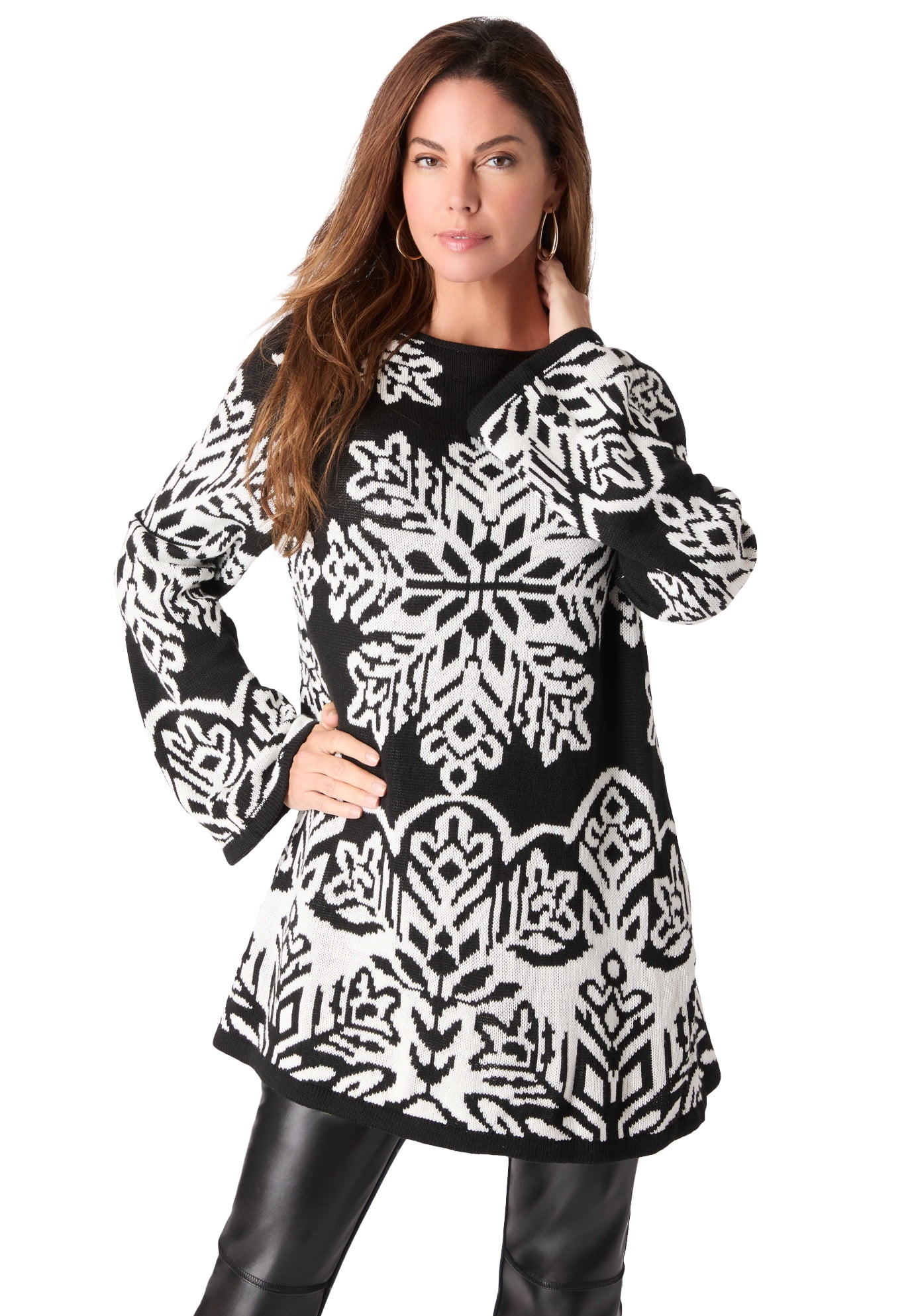 Roaman's Women's Plus Size Fair Isle Boatneck Sweater - Walmart.com