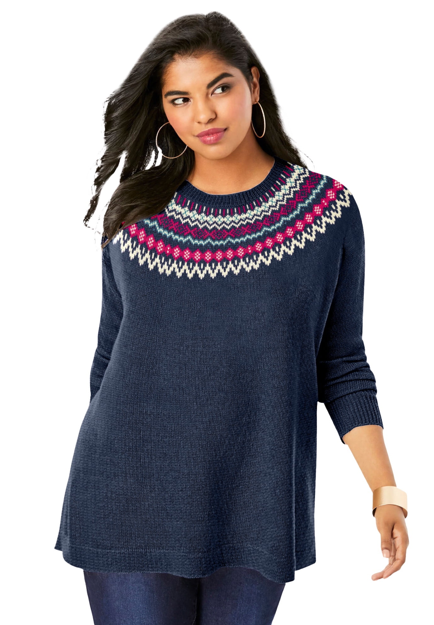 Roaman's Women's Plus Size Fair Isle Pullover Sweater - Walmart.com