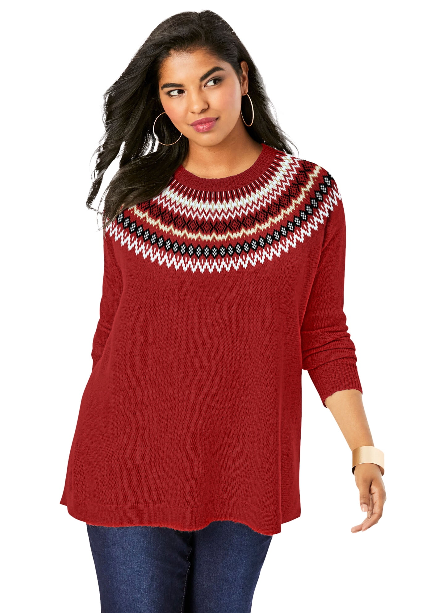 Roaman's Women's Plus Size Fair Isle Pullover Sweater - Walmart.com