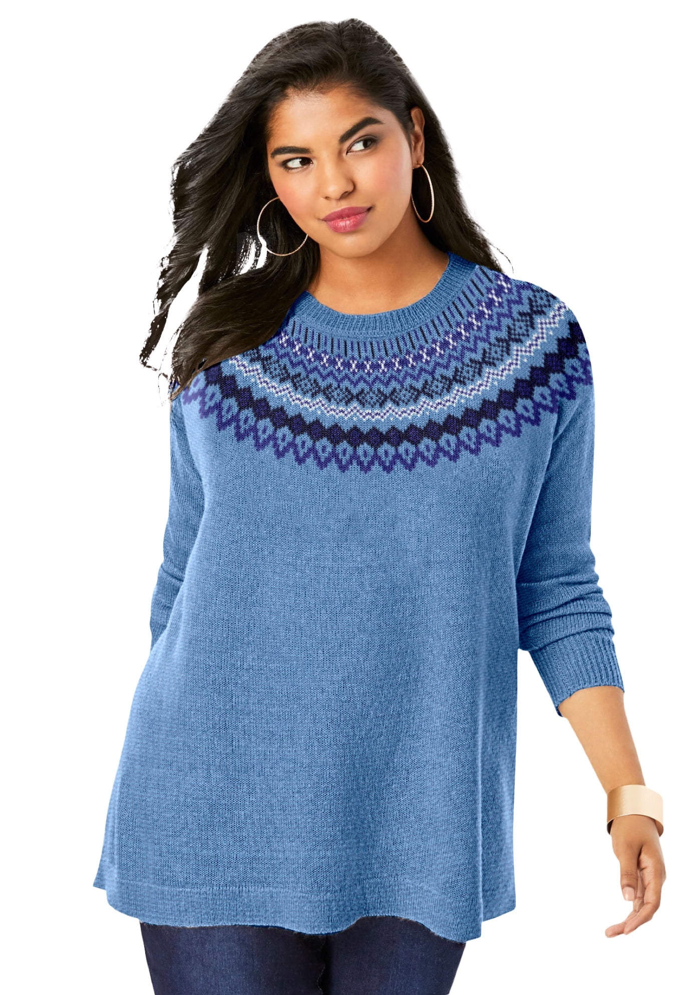 Roaman's Women's Plus Size Fair Isle Pullover Sweater - Walmart.com