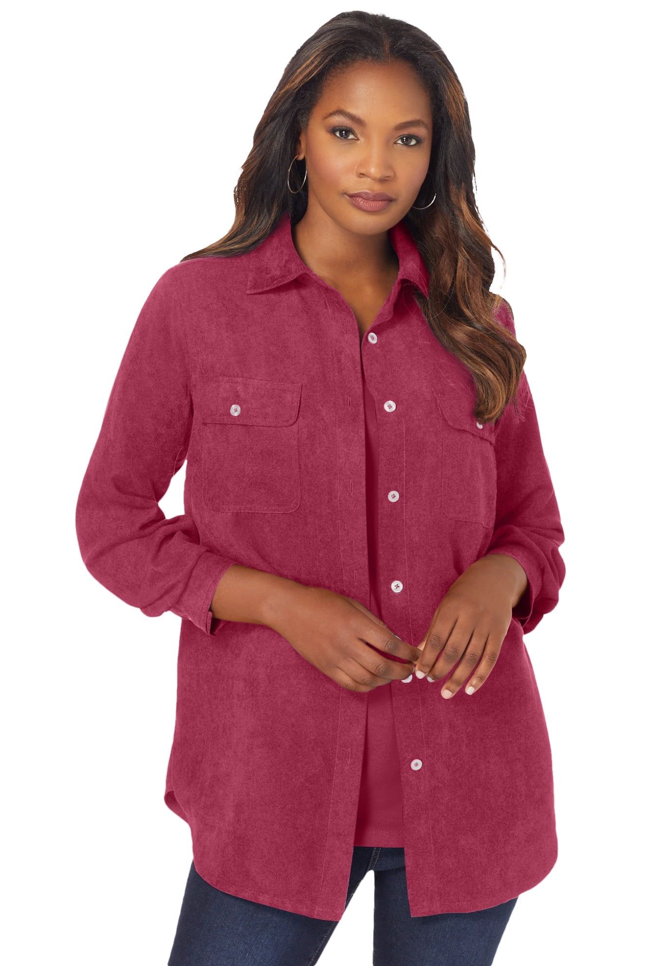Roaman's Women's Plus Size Faux Suede Big Shirt - Walmart.com