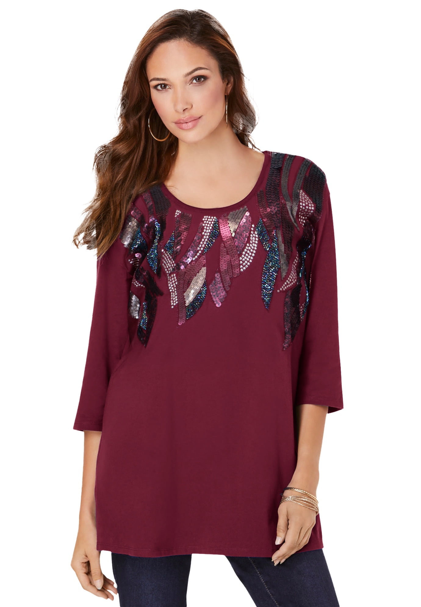 Roaman's Women's Plus Size Feather Sequin Tunic - Walmart.com