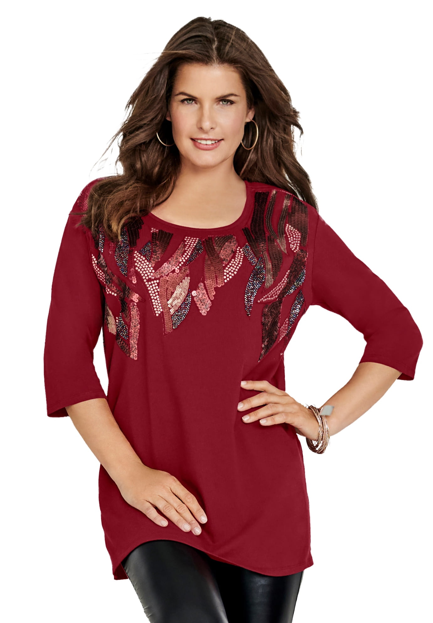 Roaman's Women's Plus Size Feather Sequin Tunic - Walmart.com