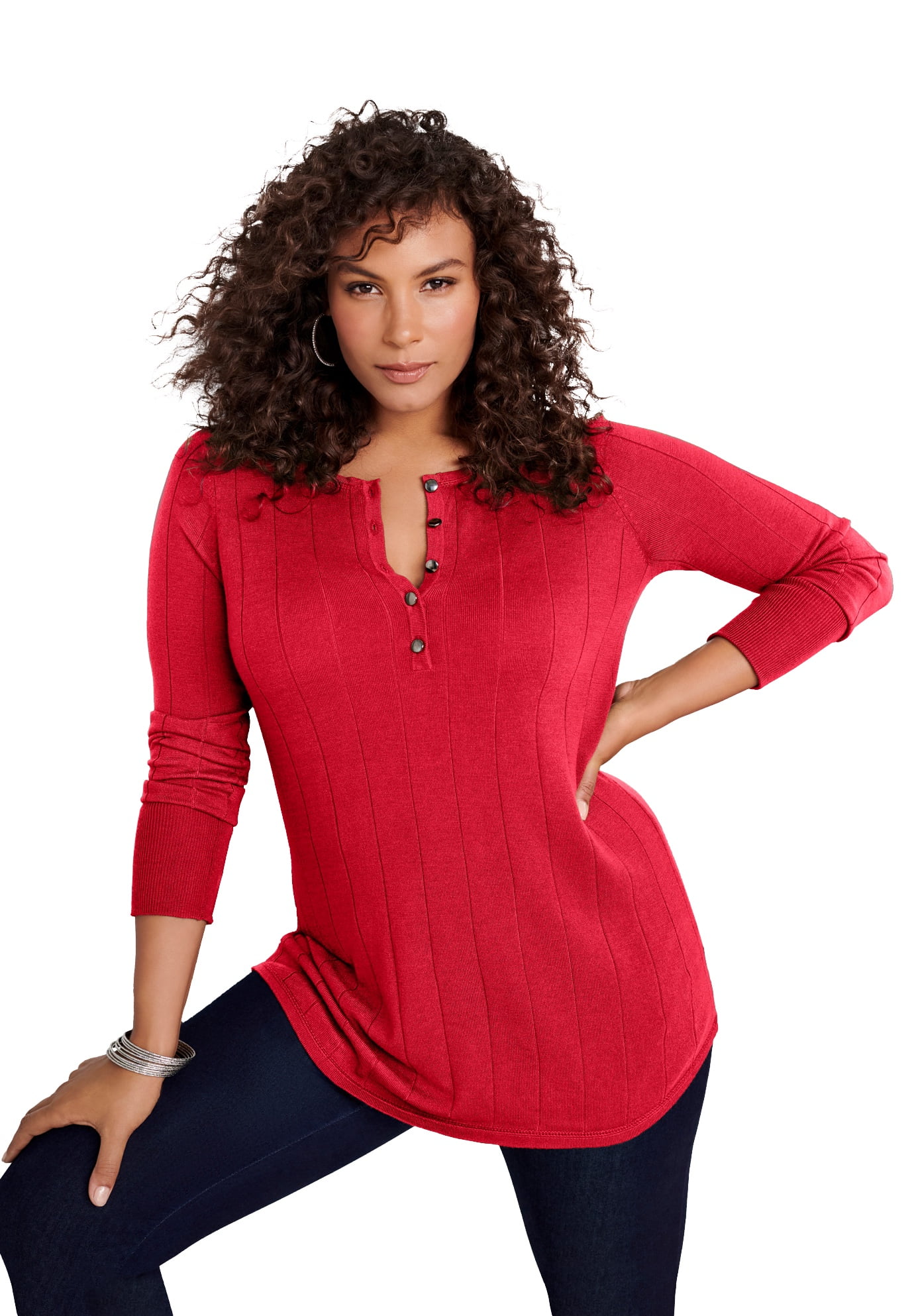 Roaman's Women's Plus Size Plus Size Drop Needle Henley Lightweight ...